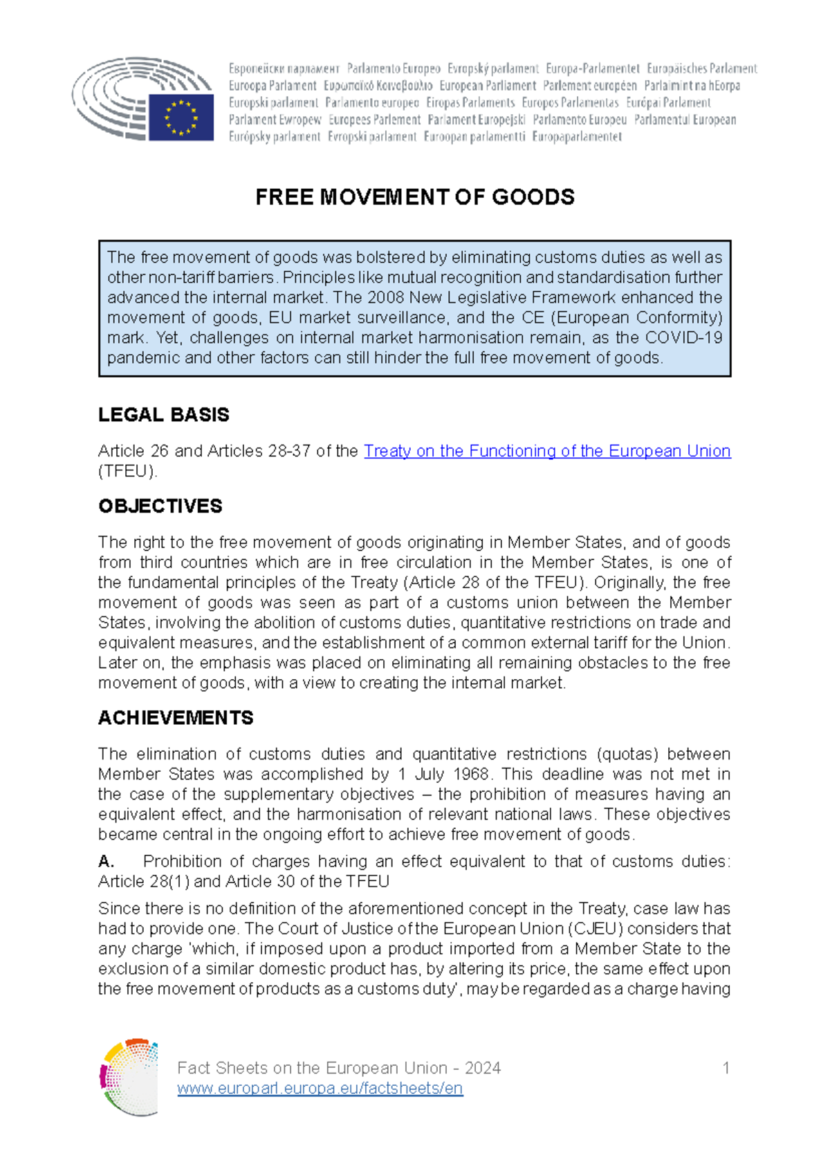 EU Parliament - Free Movement of Goods Fact Sheet - Fact Sheets on the ...