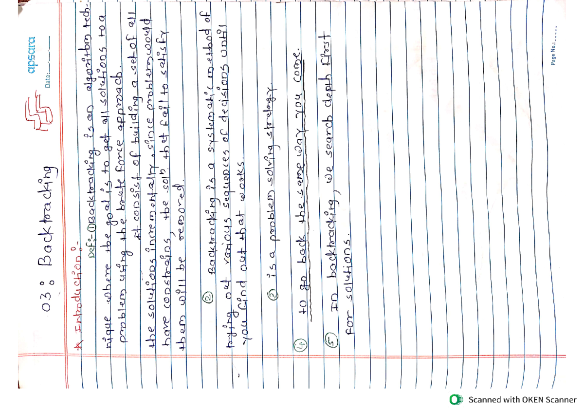 DAA UNIT-3 - unit 3 notes - apsara 03: Backtracking Date: A I Back ...
