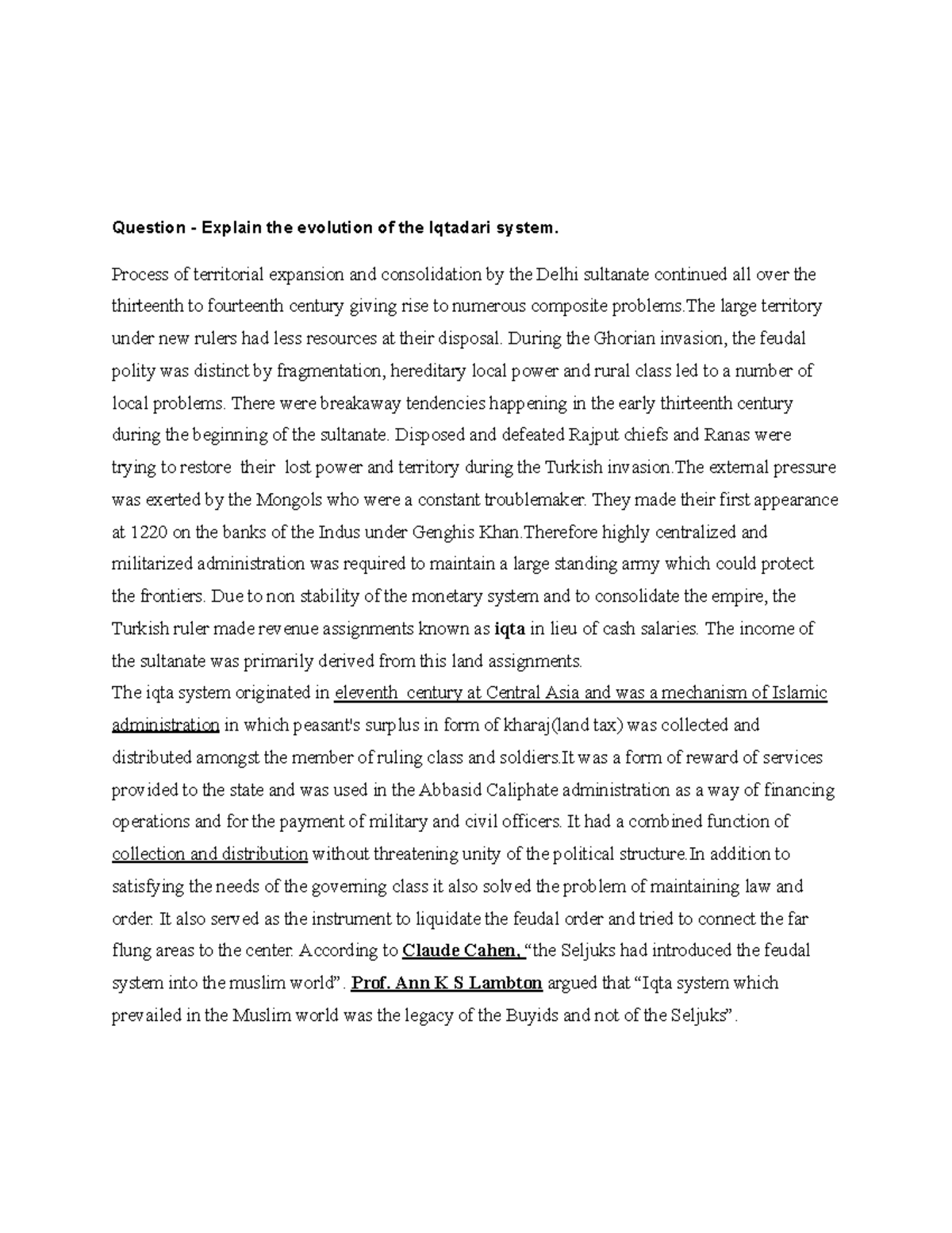Explain the evolution of the Iqtadari sy - Process of territorial ...
