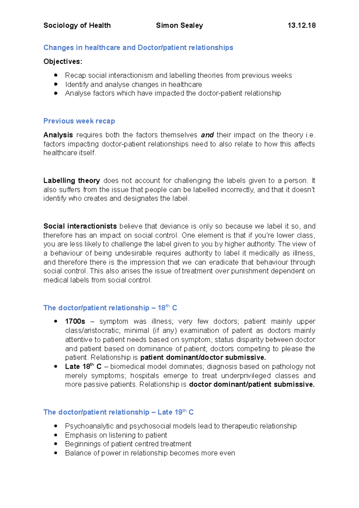 18-12-13 - Changes in Healthcare - Sociology of Health Simon Sealey 13 ...