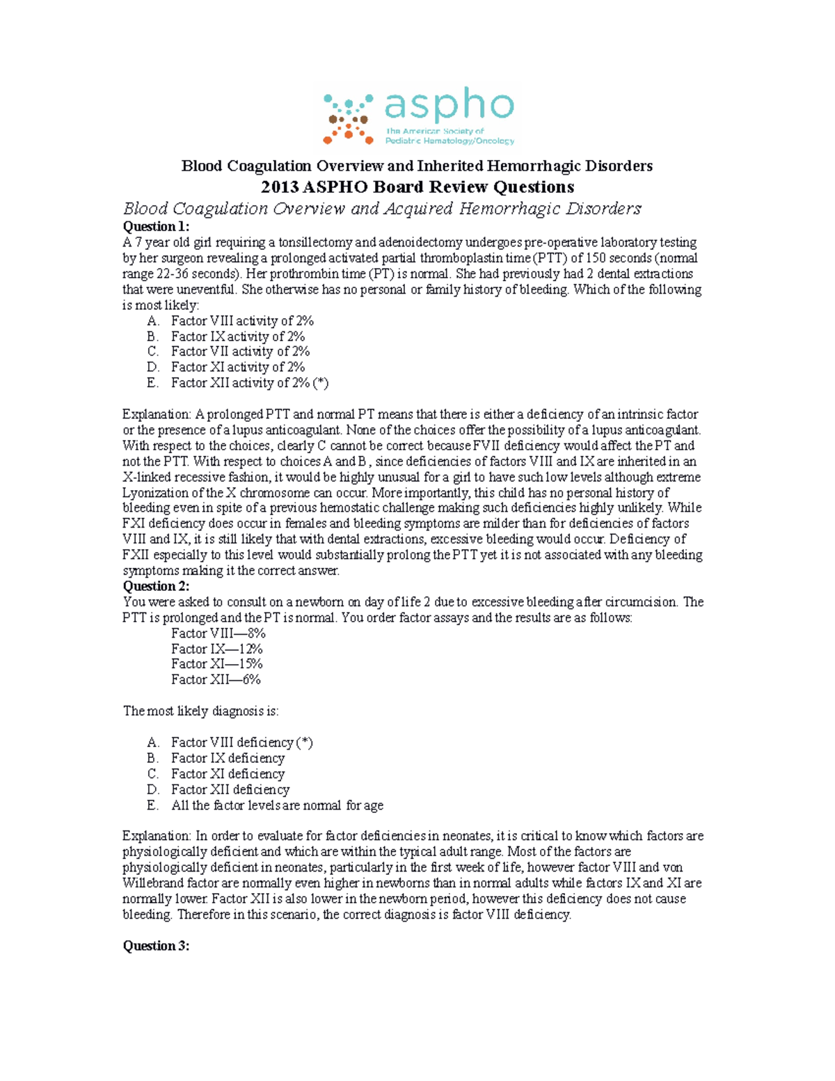 Blood Coagulation Overview and Inherited Hemorrhagic Disorders ...