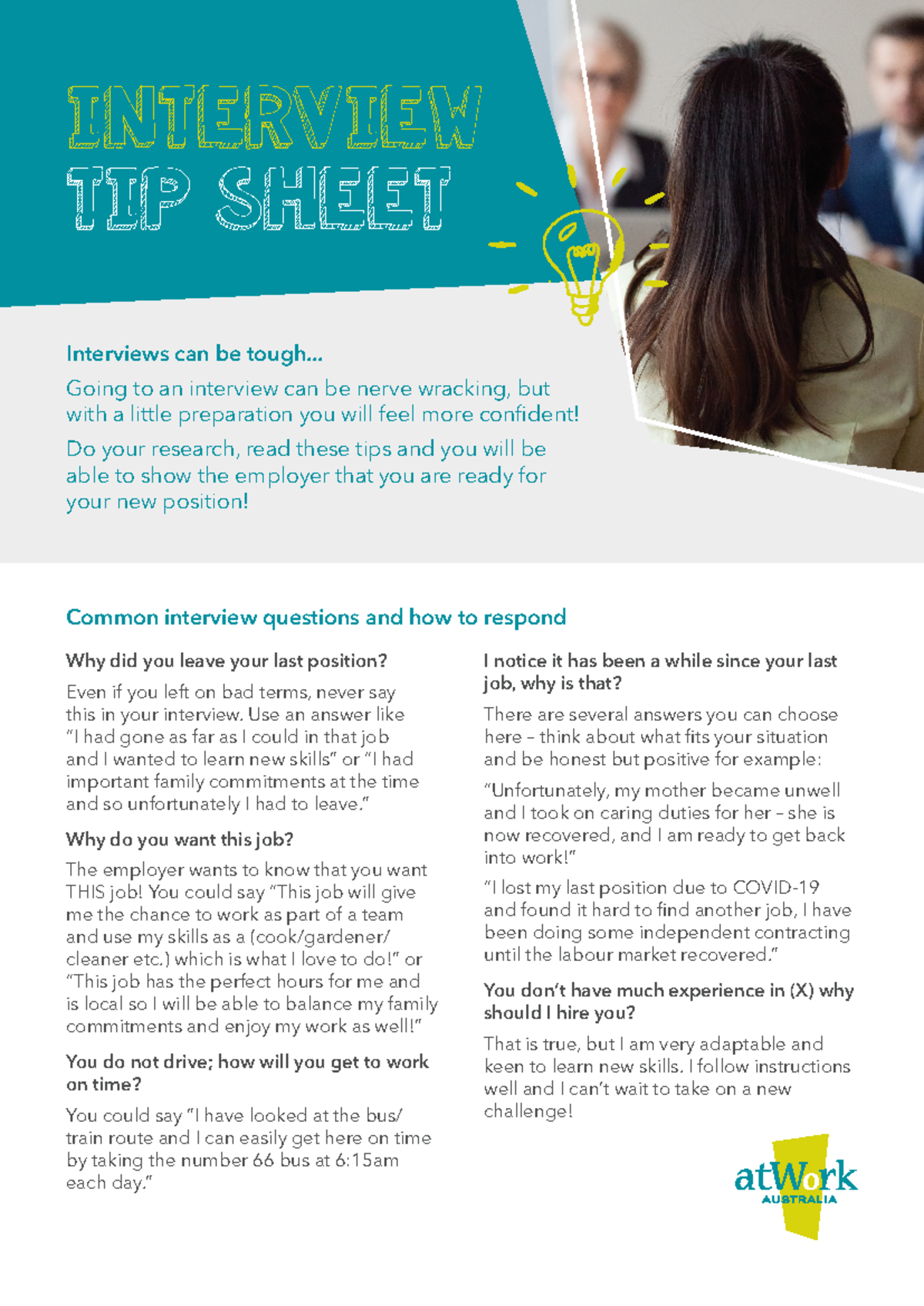 At Work Australia Interview Tip Sheet MOO211011 FA - INTERVIEW TIP ...