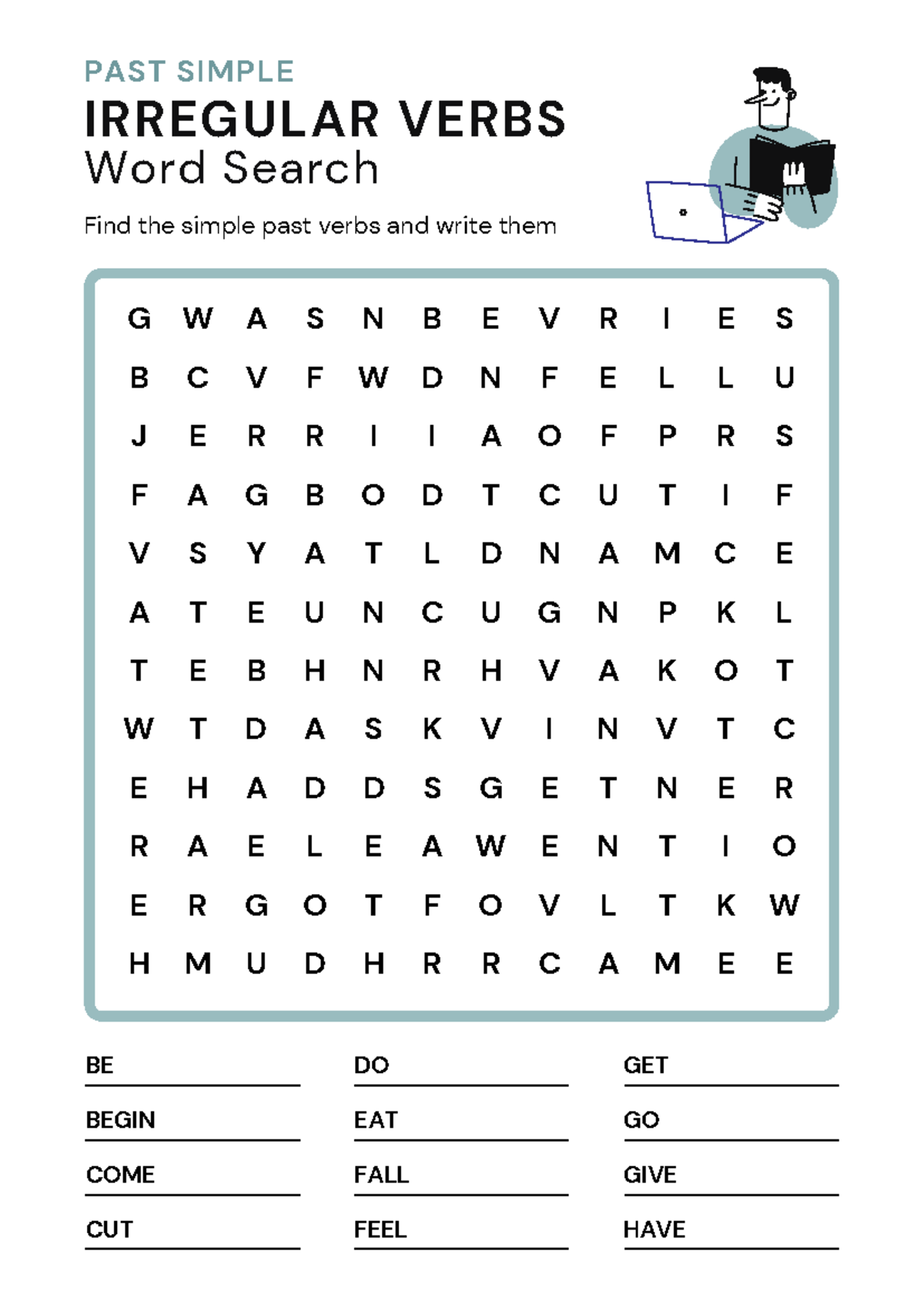 Past Simple Irregular Verbs Word Search Worksheet In Pastel Colors ...