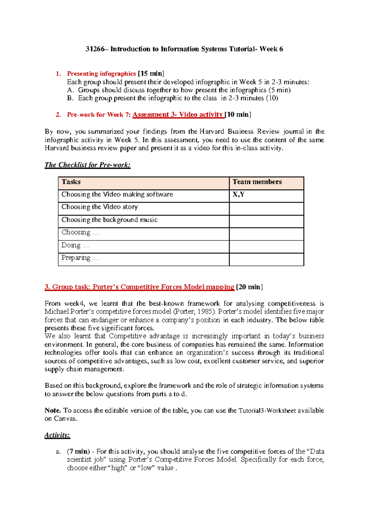 W6-3 - w6-3 - 31266 – Introduction to Information Systems Tutorial- Week 6 1. Presenting - Studocu
