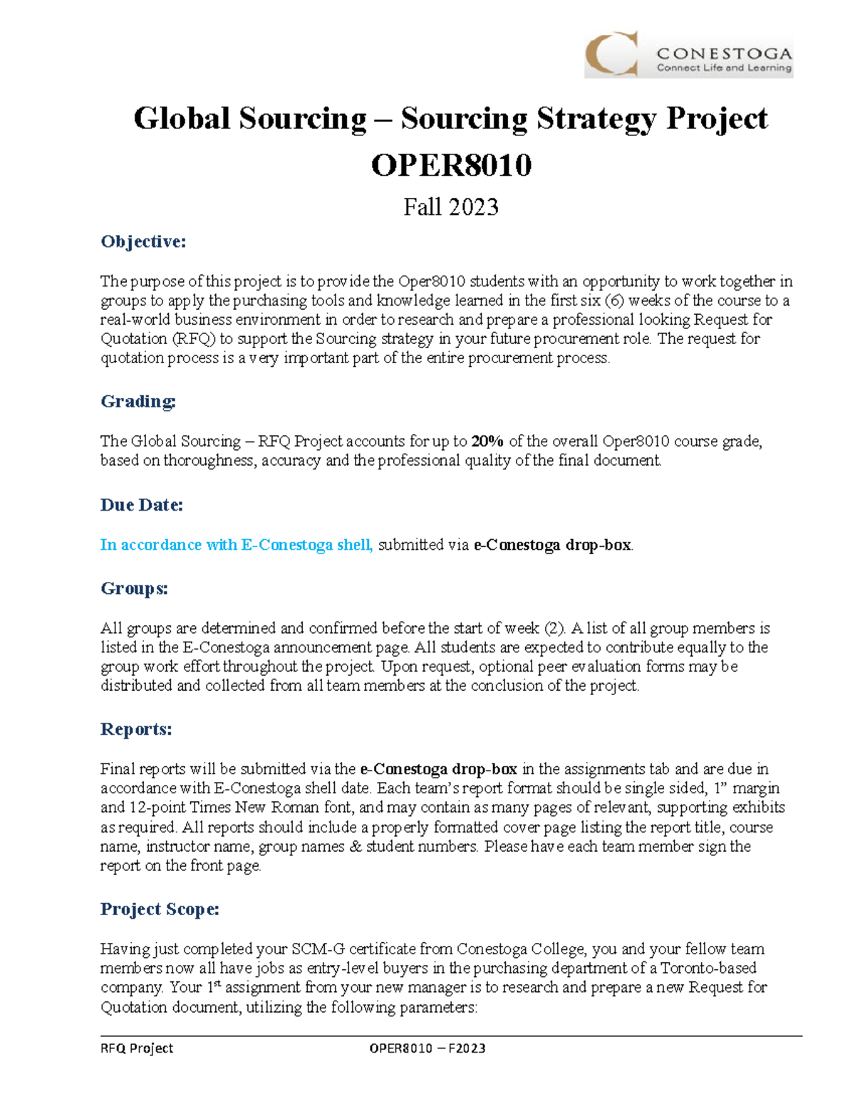 OPER8010 - Group Project #1 - F2023 - Global Sourcing – Sourcing Strategy Project OPER Fall 2023 ...