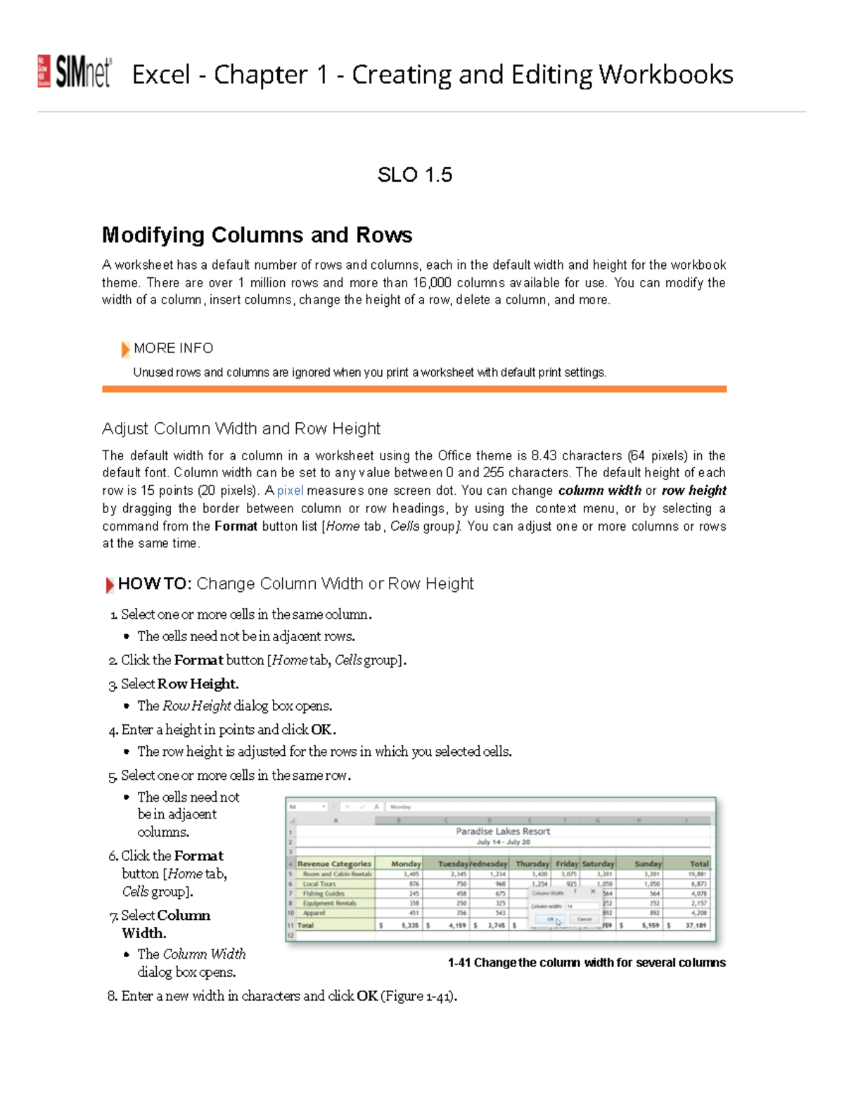 SLO 1.5 - Modifying Columns and Rows - Excel - Chapter 1 - Creating and Editing Workbooks SLO 1 ...