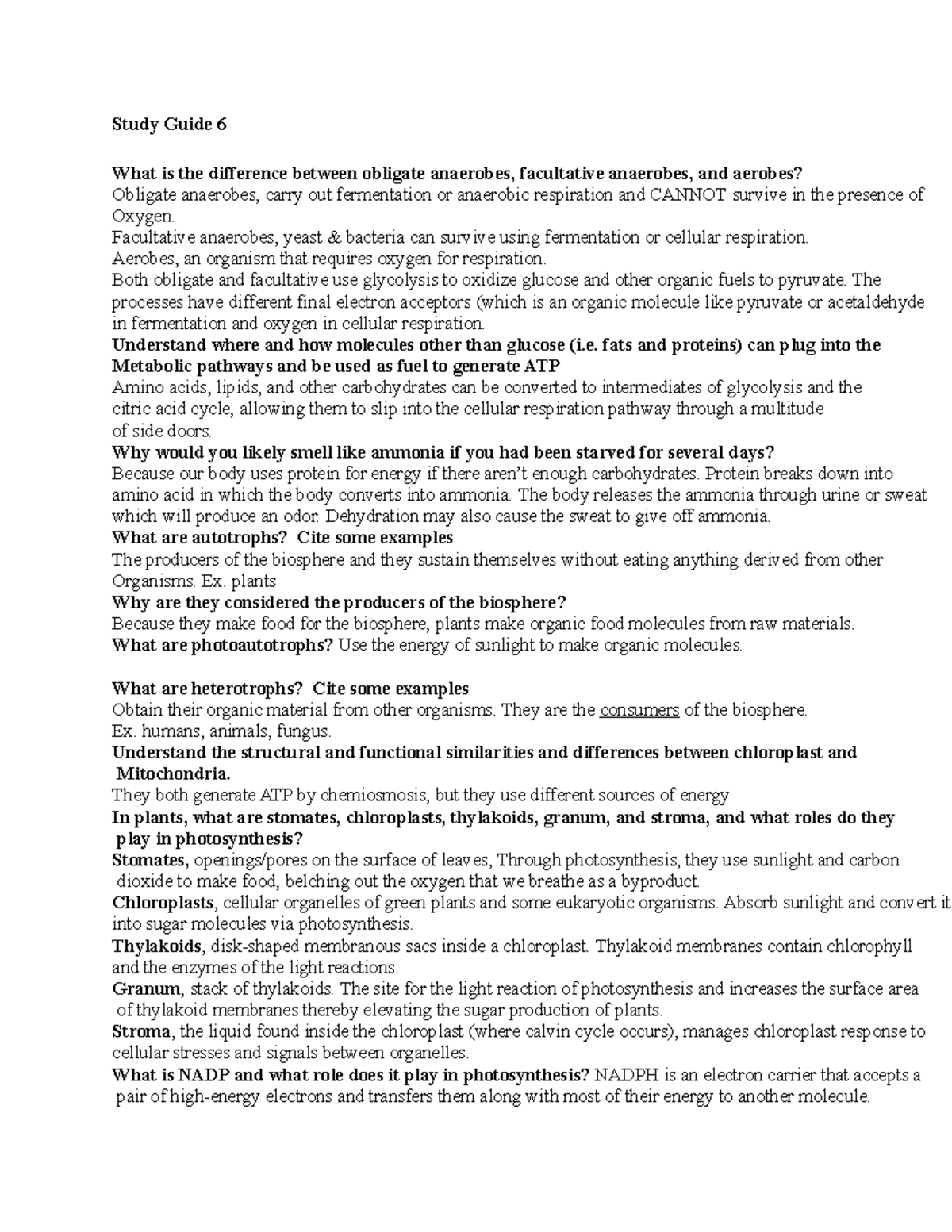 Biology Exam Study Guide 6 - Study Guide 6 What is the difference ...