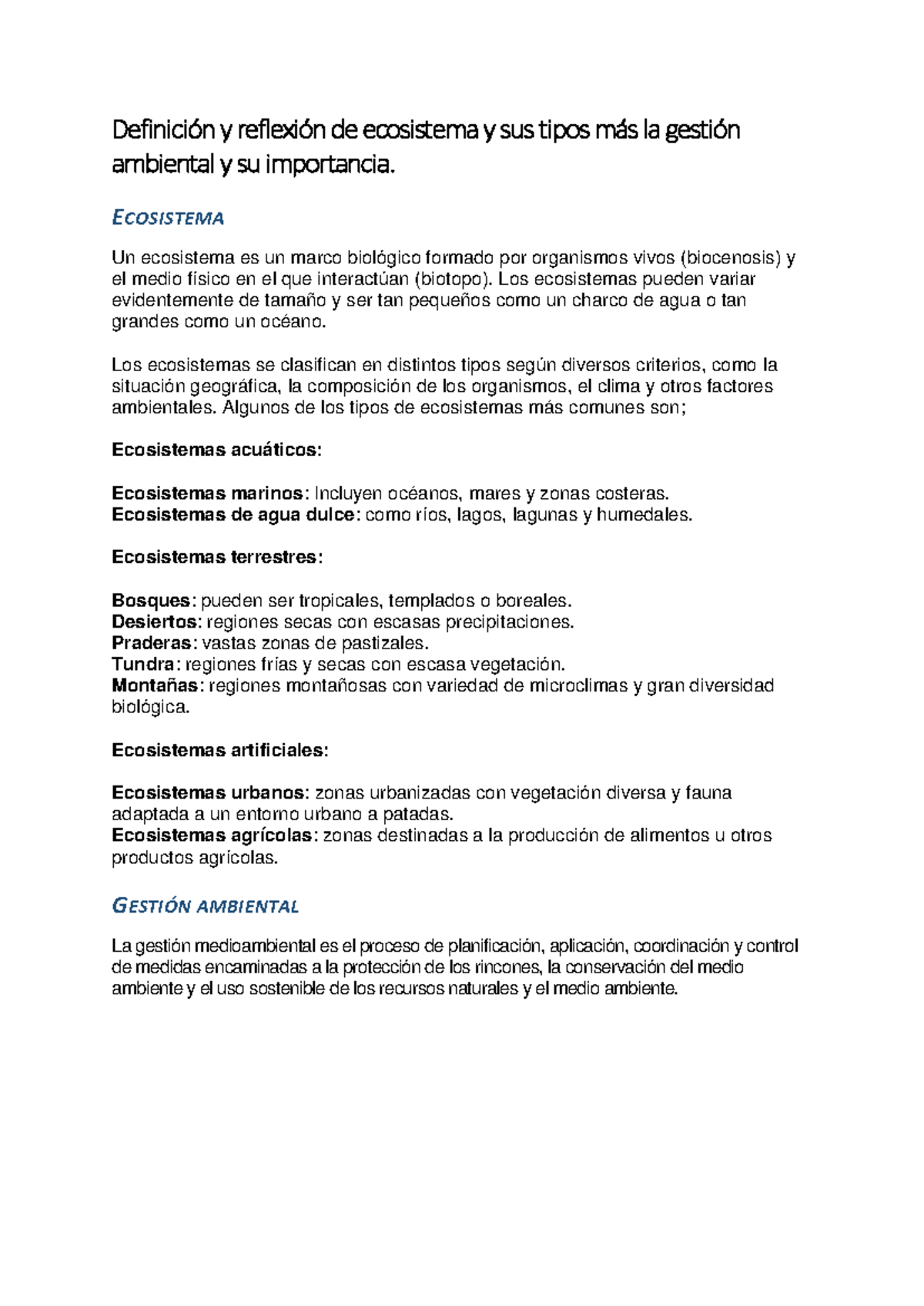 Definición y reflexión - Definición y reflexión de ecosistema y sus ...
