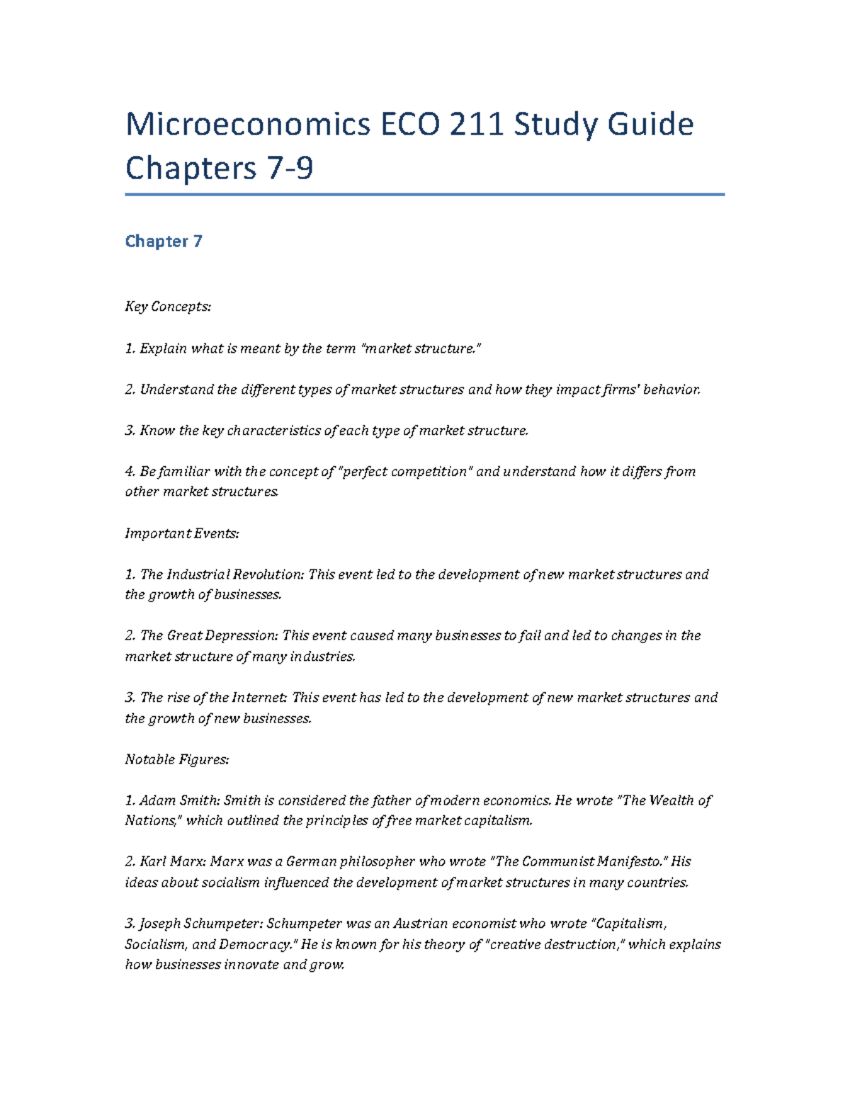 Microeconomics ECO 211 Study Guide Chapters 7-9 - Microeconomics ECO ...