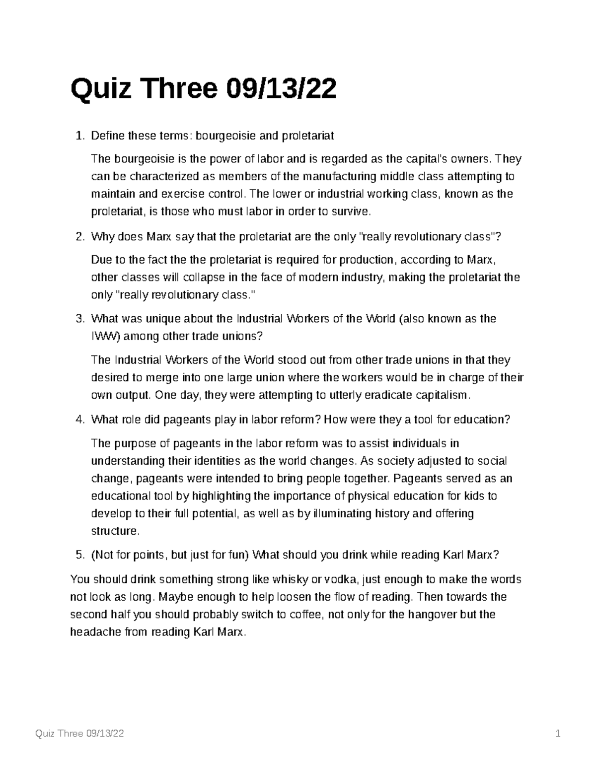 Quiz Three 091322 - Quiz over book - Quiz Three 09/13/22 1 Quiz Three 09/13/ Define these terms ...