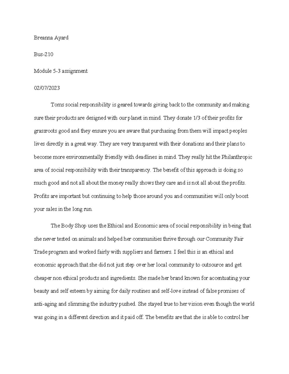 Bus210 Module 5-3 assignment - Breanna Ayard Bus- Module 5-3 assignment ...