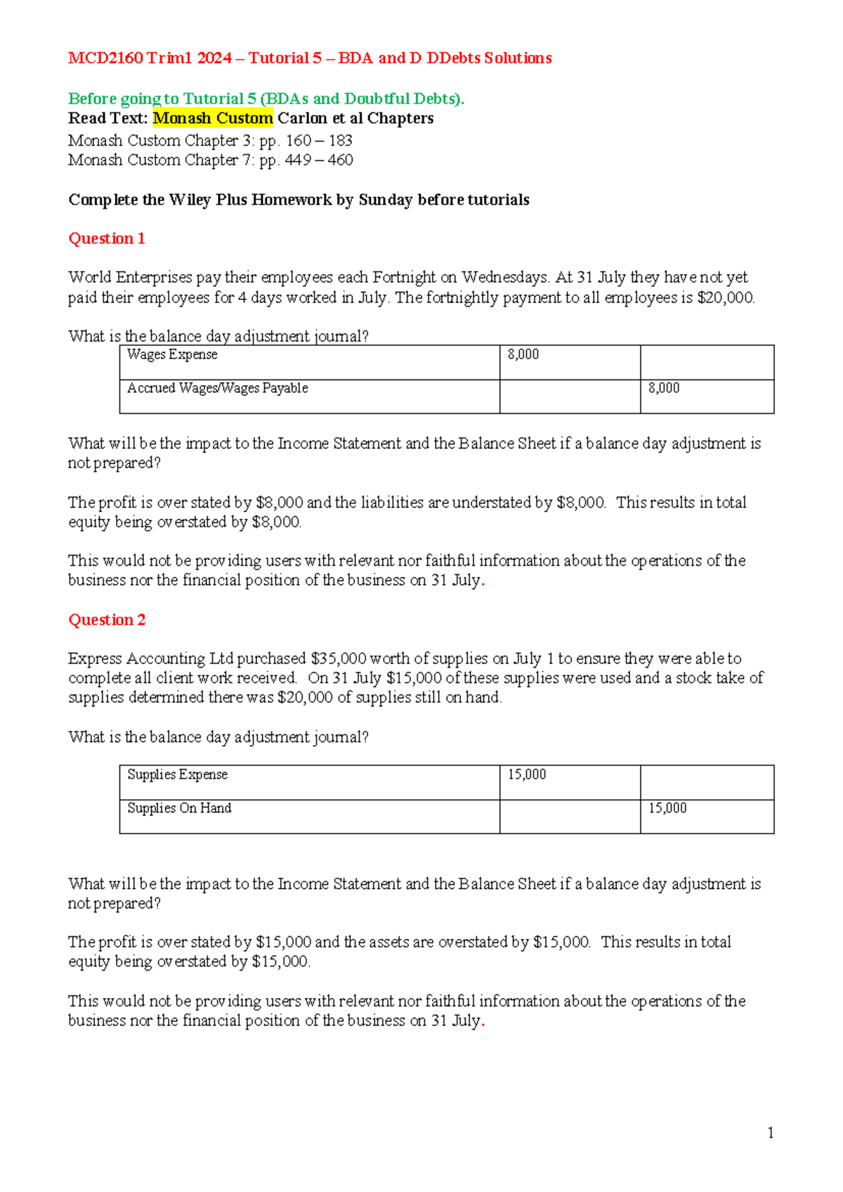 E MCD2160 Trim1 2024 Tutorial 5 BDA and DD Solutions - Before going to Tutorial 5 (BDAs and ...