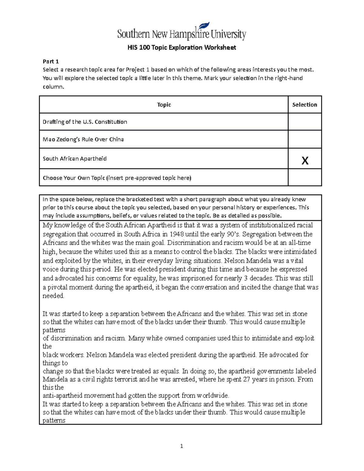 HIS 100 Topic Exploration Worksheet - Part 1 HIS 100 Topic Exploration ...