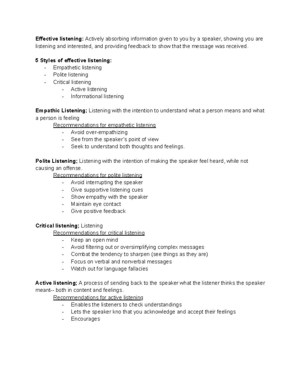 SLWK Listening Notes - Effective listening: Actively absorbing ...