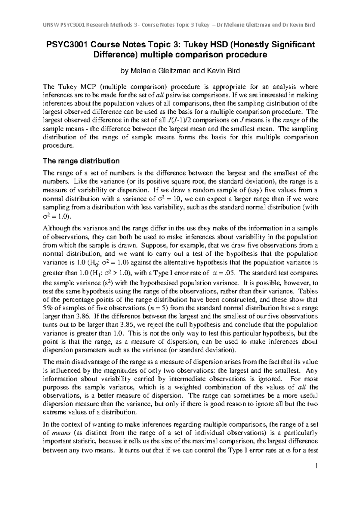 Tukey HSD Multiple Comparison Procedure - Studocu