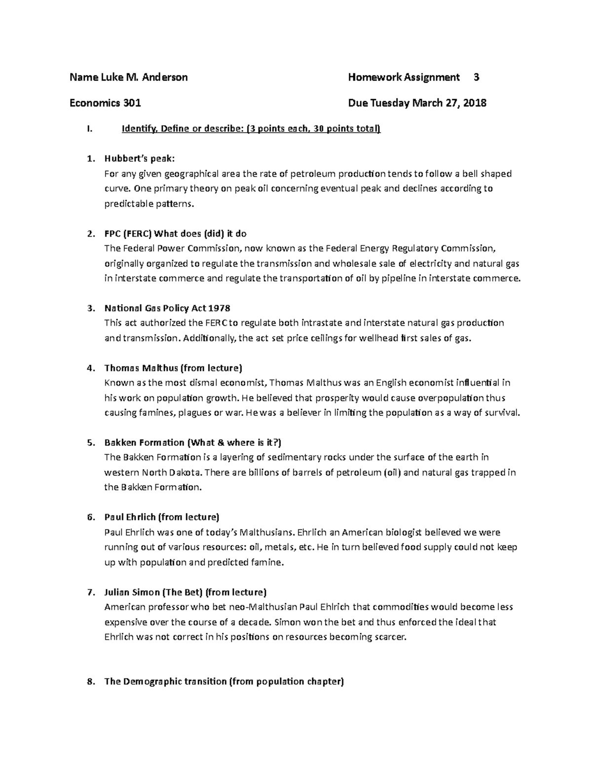 Eco 301 Homework 3 Spring 2018 - Name Luke M. Anderson Homework ...
