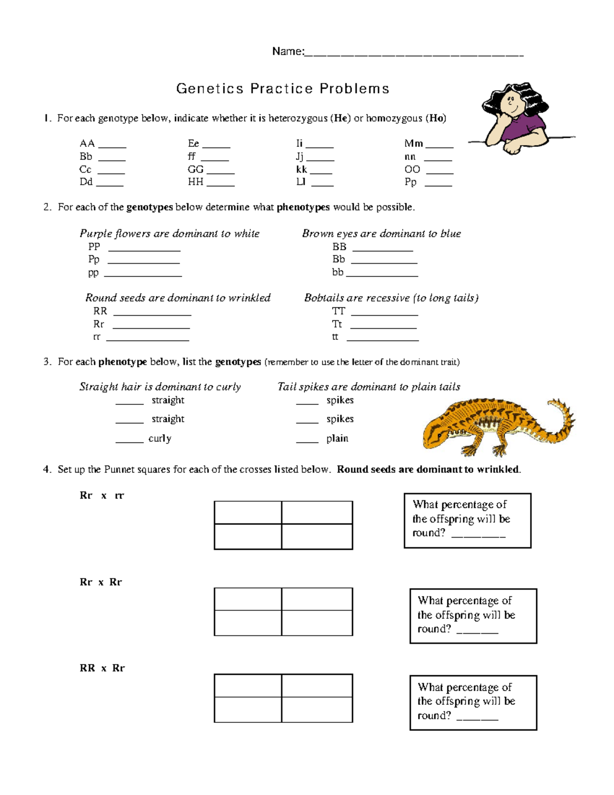 Genetics Practice Problems (simple) - Name