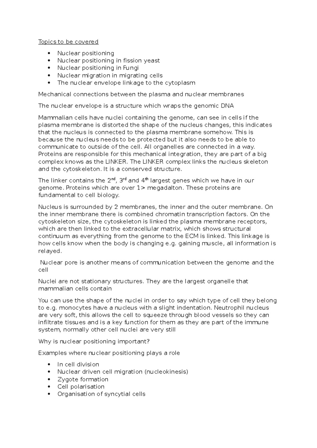 Lecture 1 - role of cytoskeleton in nuclear migration - BIOL3481 - DUR ...