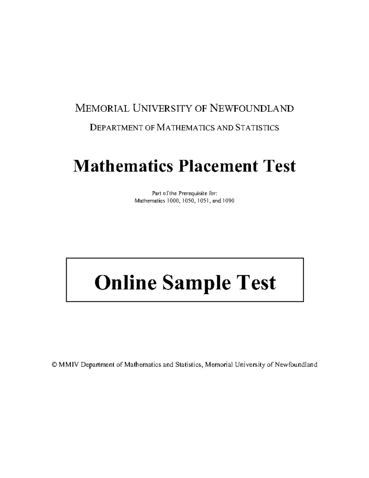 Sample MPT - Need to practice more - MEMORIAL UNIVERSITY OF ...