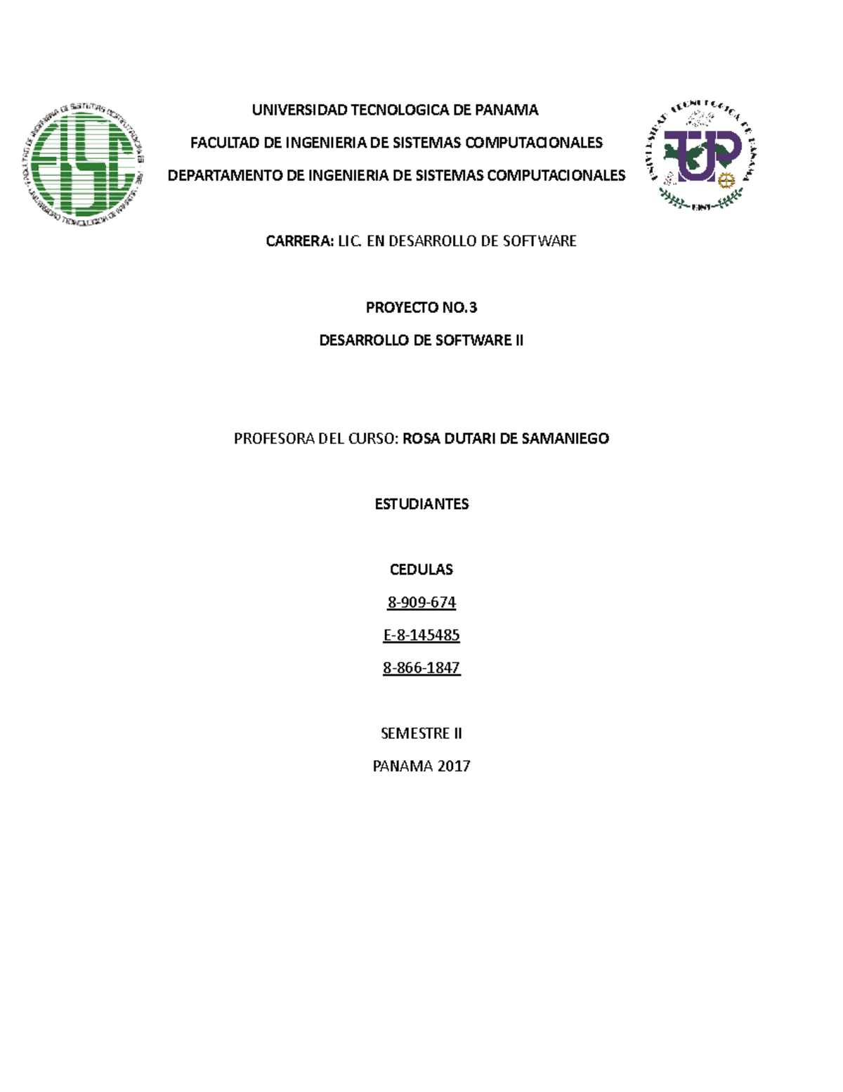 Proyecto NO - Nota: 100 - UNIVERSIDAD TECNOLOGICA DE PANAMA FACULTAD DE INGENIERIA DE SISTEMAS ...