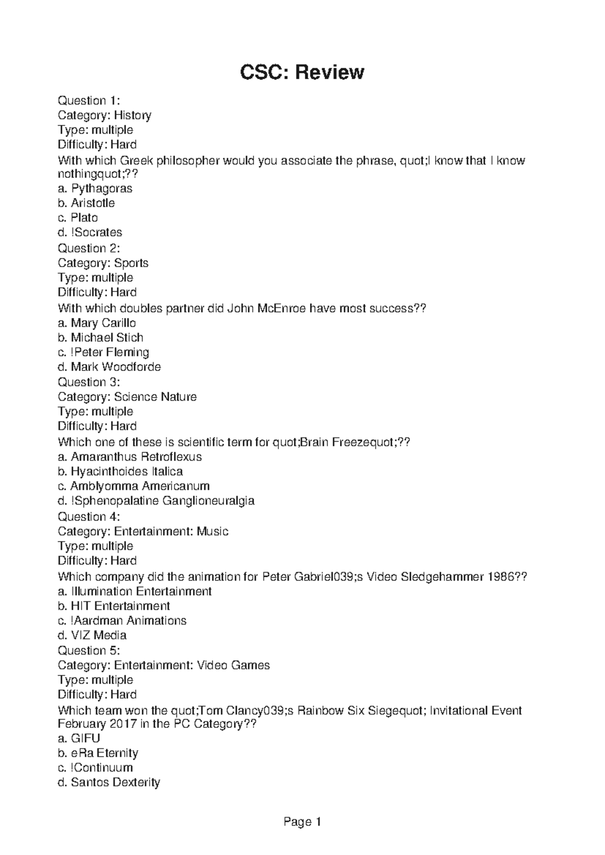 CSC128 Test 3 - CSC: Review Question 1: Category: History Type ...