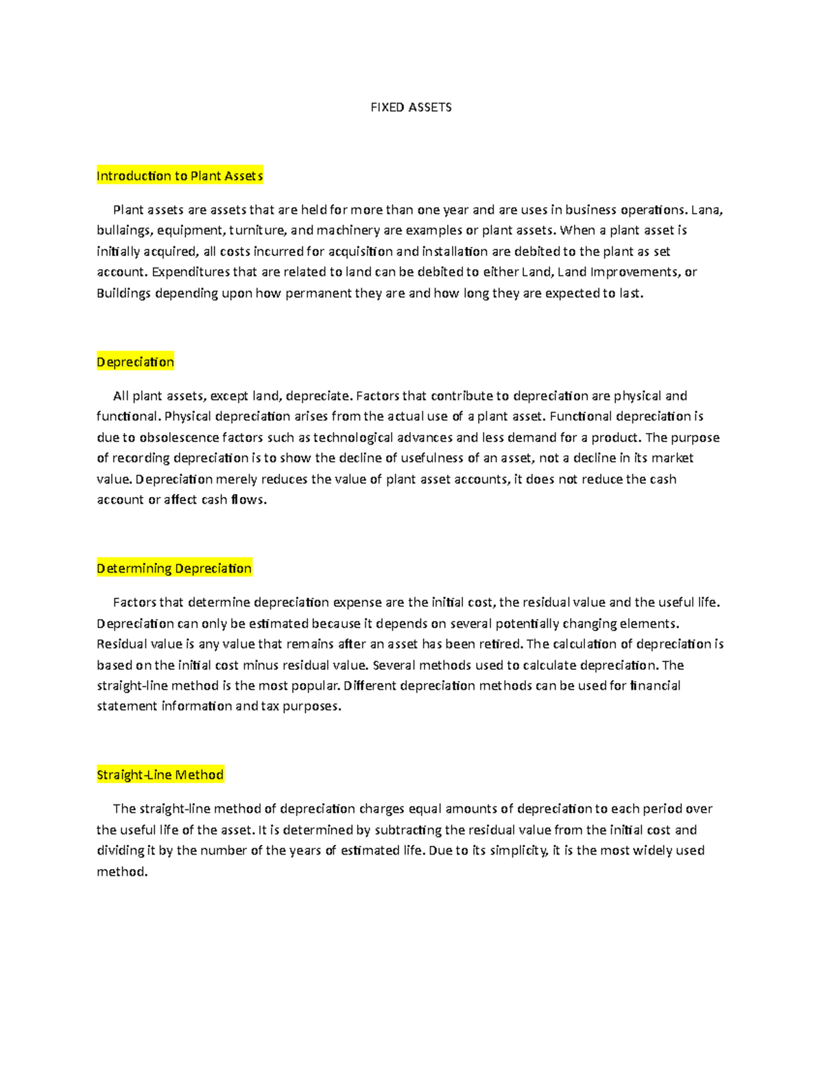 Fixed Assets - FIXED ASSETS Introduction to Plant Assets Plant assets ...