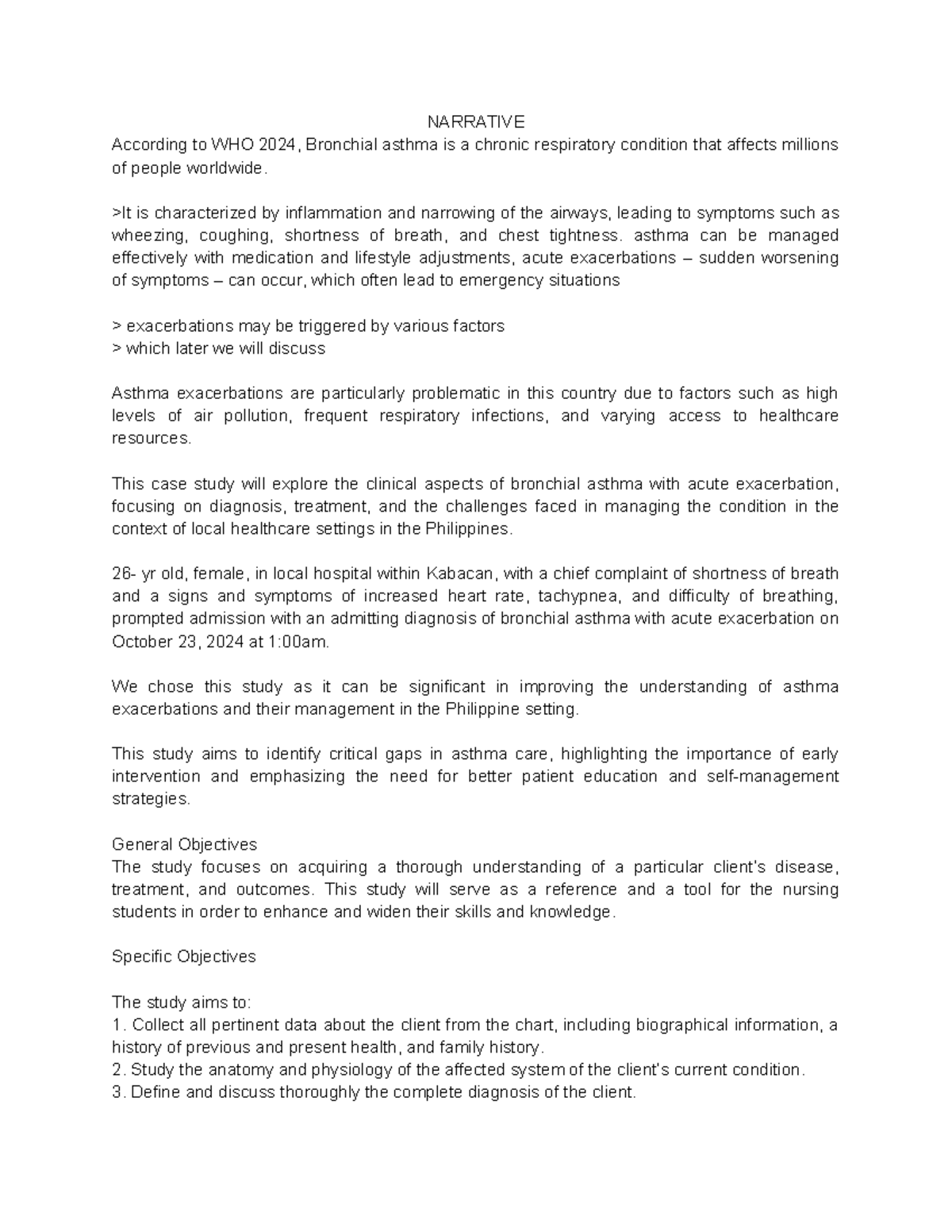 Copy of Narrative Script - NARRATIVE According to WHO 2024, Bronchial ...