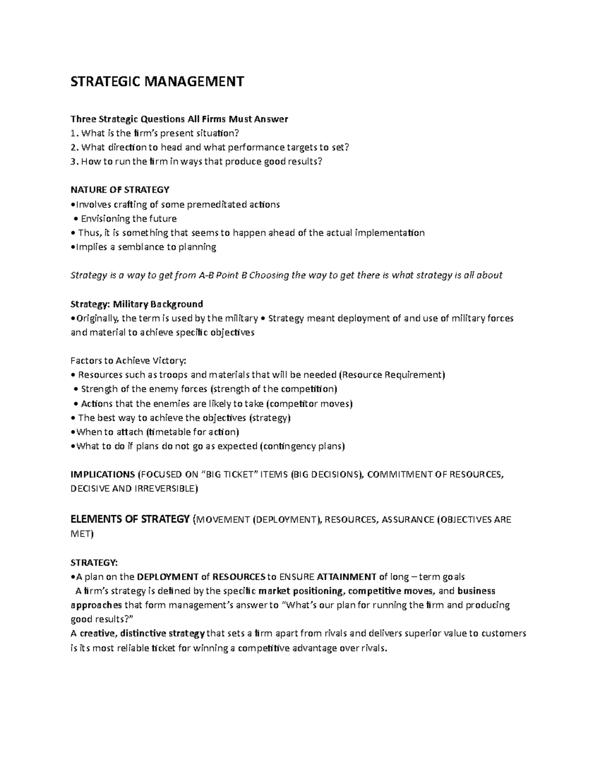 MNGT7- Premid- Notes - About startegic decision - STRATEGIC MANAGEMENT ...