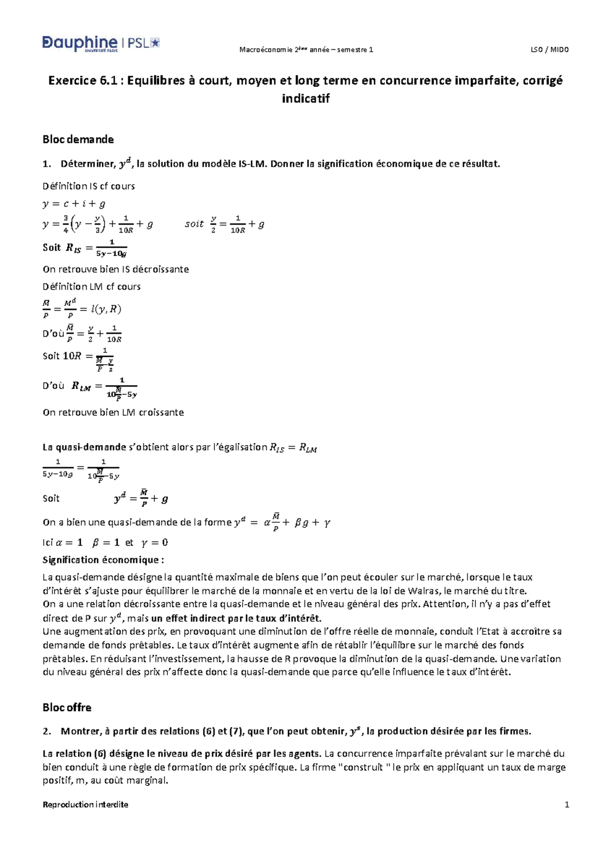 Leçon 6 - exercice 6.1 corrigé étudiants - 2024 v2 - Exercice 6 ...