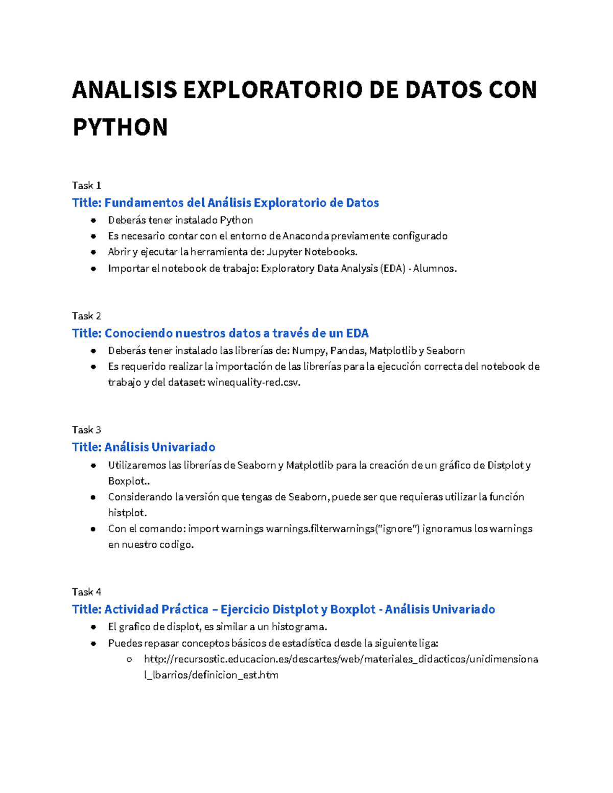 Puntos clave - Analisis Exploratorio de Datos - ANALISIS EXPLORATORIO DE DATOS CON PYTHON Task 1 ...