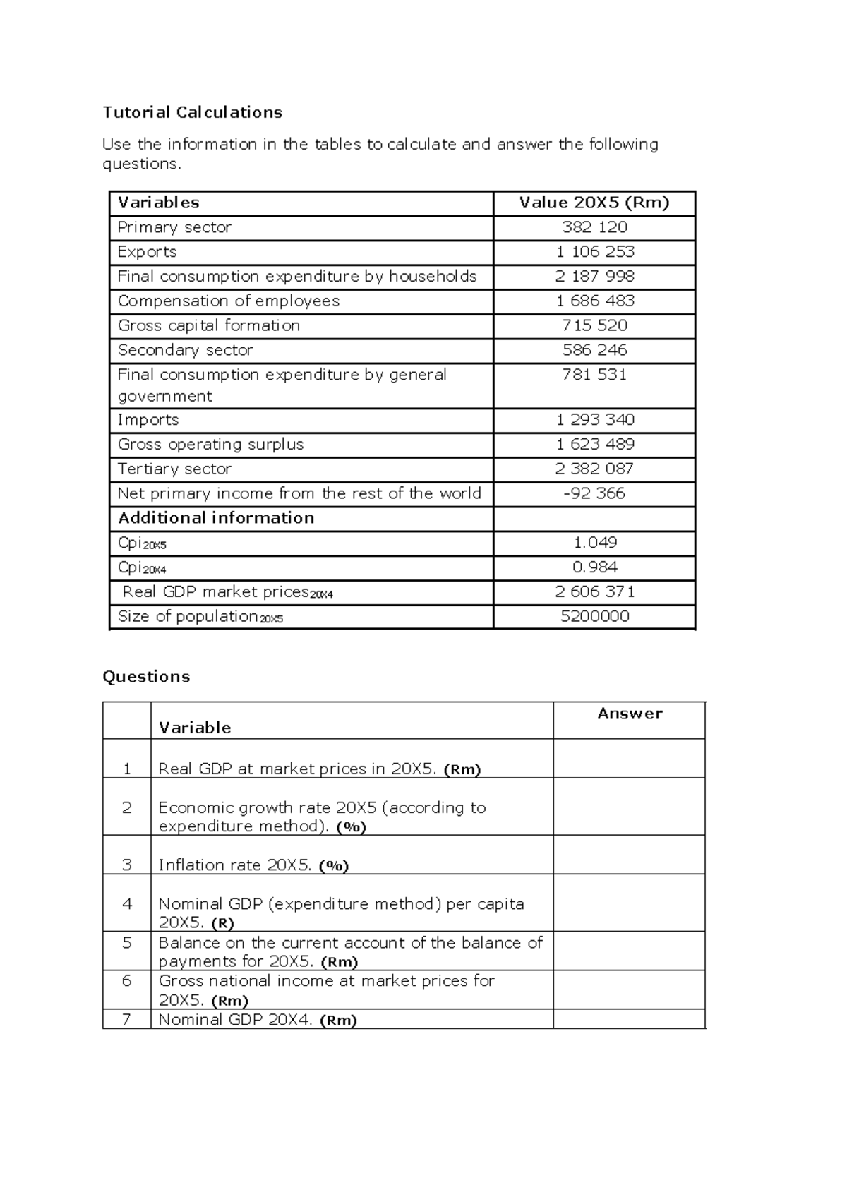 Tutorial Calculations- Chapter 3 - Tutorial Calculations Use the ...