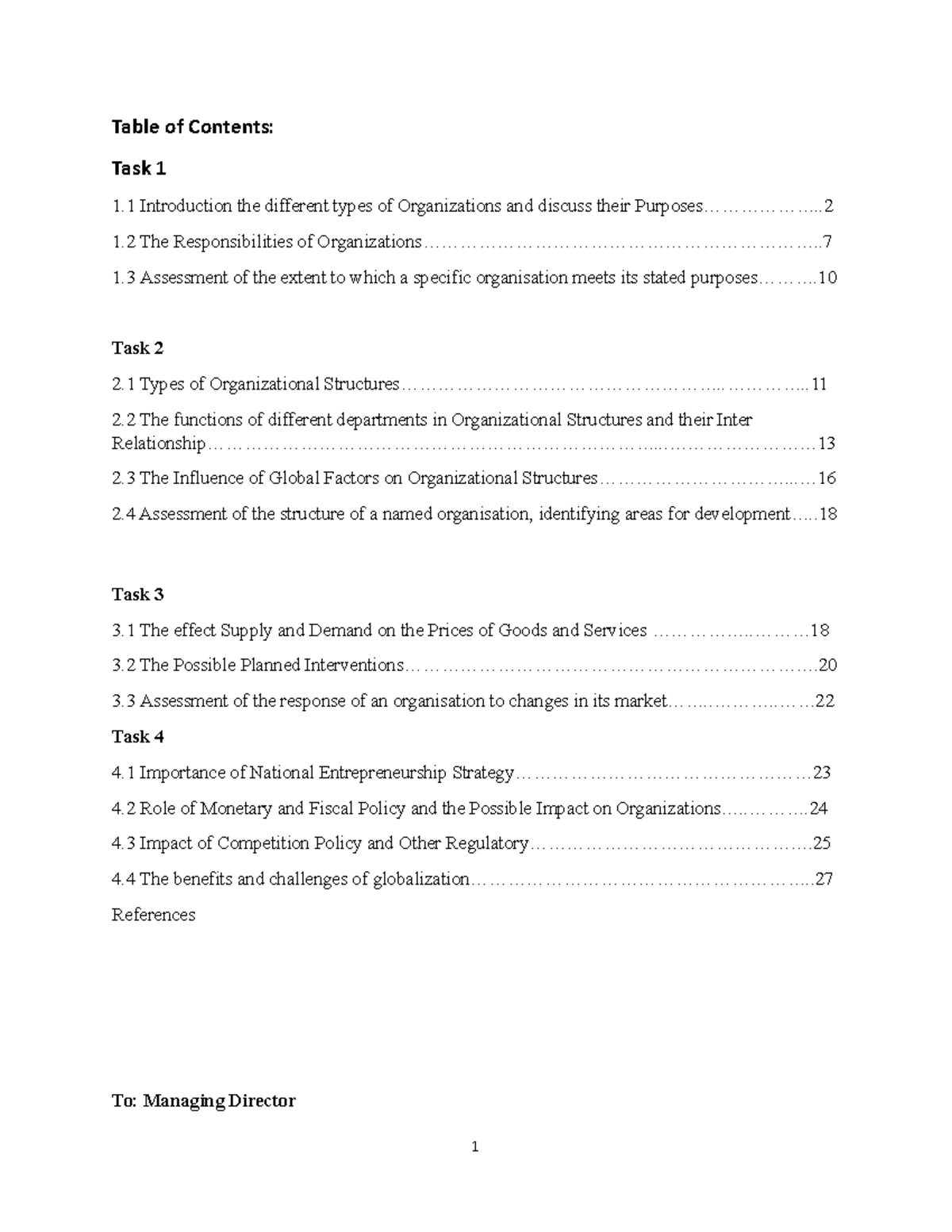 Business Environment-4 - Table of Contents: 1 Assessment of the extent ...