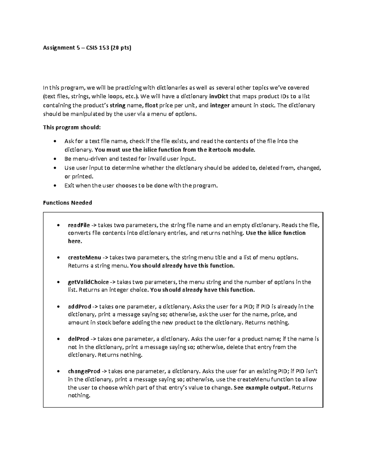 153A5Instructions - Lecture Notes and Assignment - Assignment 5 – CSIS ...