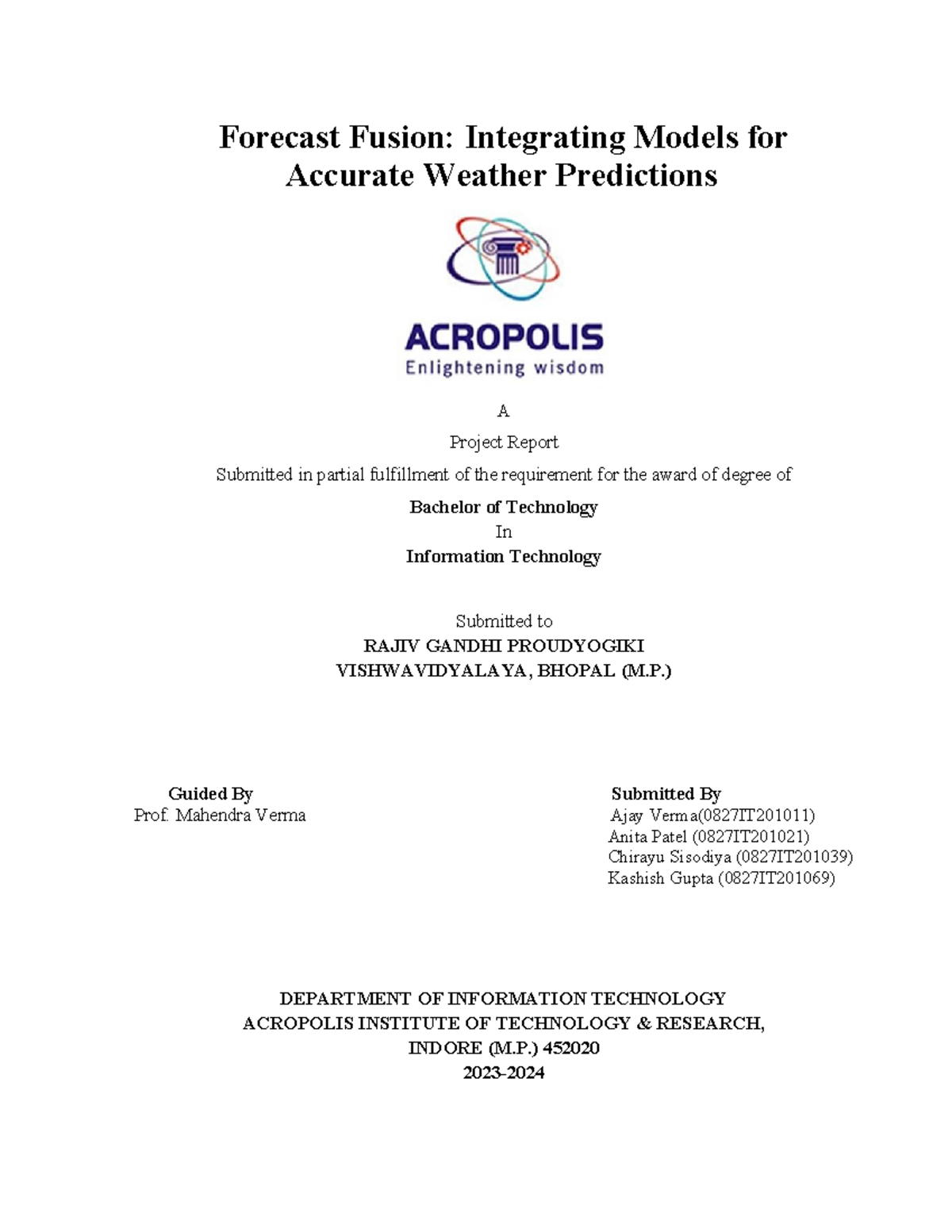 Project Fussion Report - Forecast Fusion: Integrating Models for ...
