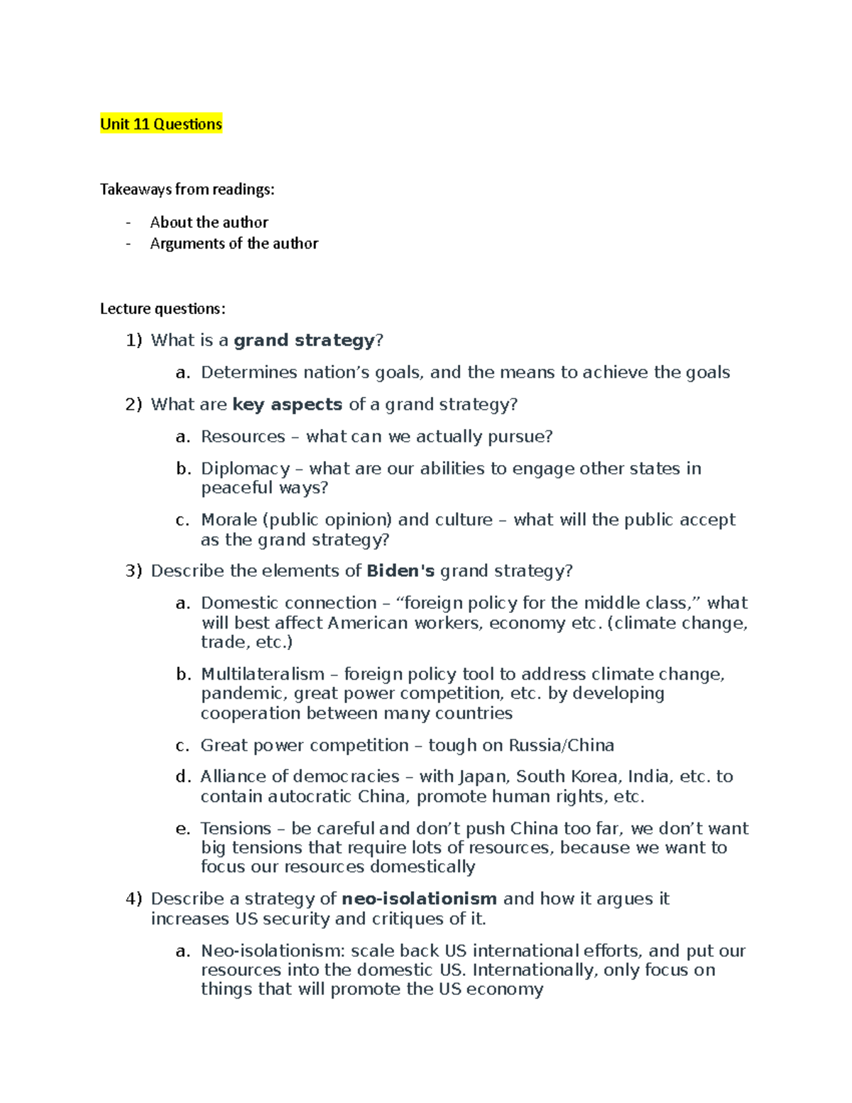 POLI1501 Module 4 Notes - Unit 11 Questions Takeaways from readings ...