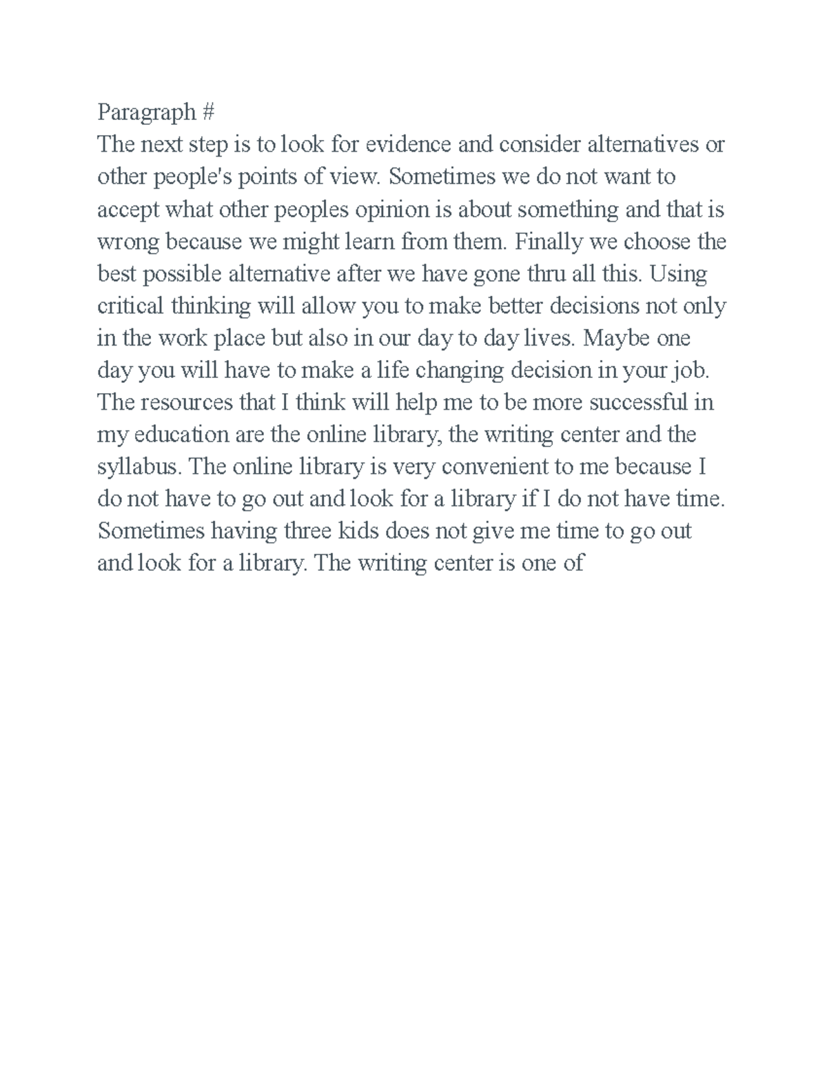 Paragraph # - essay - Paragraph # The next step is to look for evidence ...