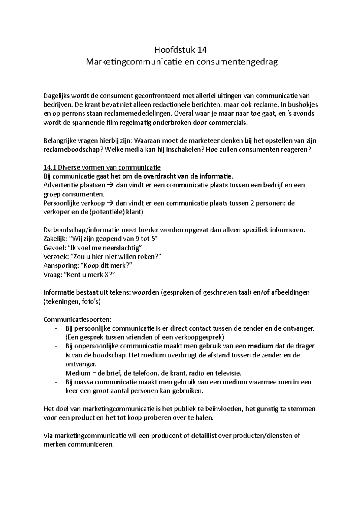 Hoofdstuk 14 -Consumentengedrag - Hoofdstuk 14 Marketingcommunicatie en ...