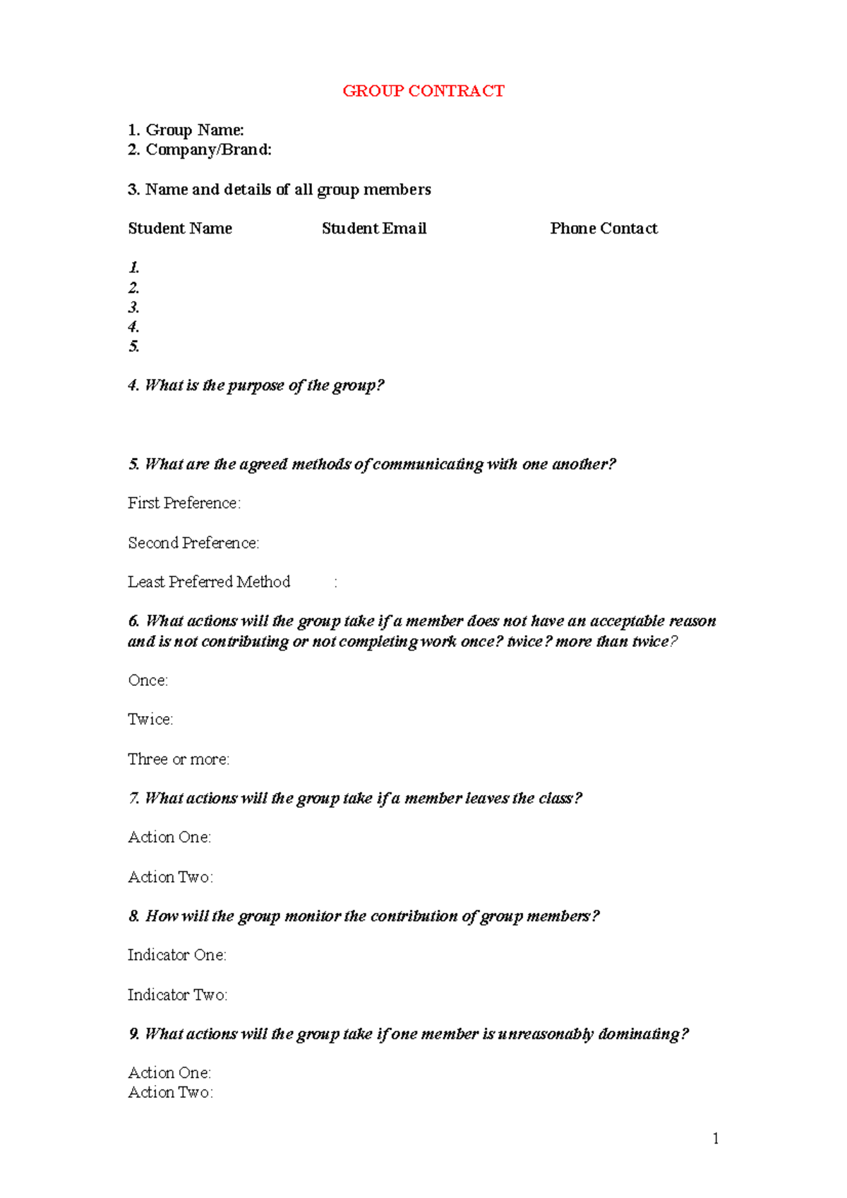 Group- Contract for major assignment - GROUP CONTRACT 1. Group Name: 2 ...