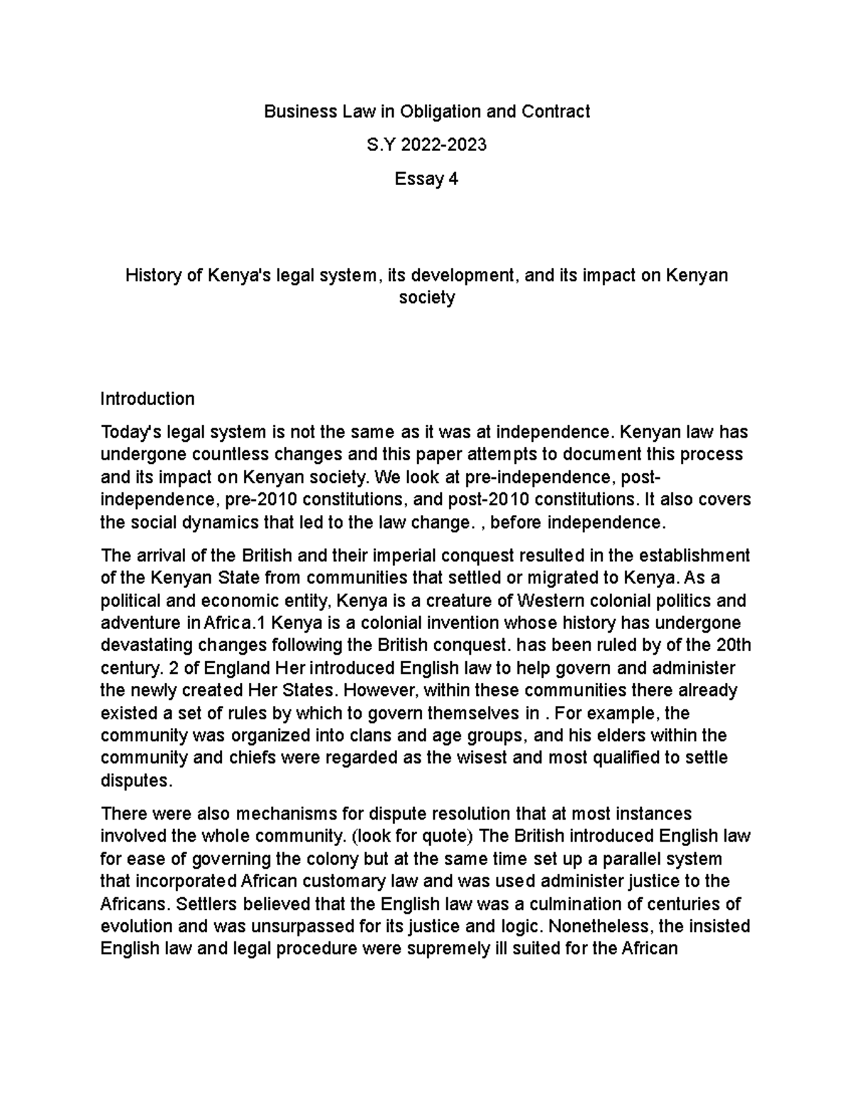 Business Law in Obligation and Contract Essay 4 - Business Law in ...