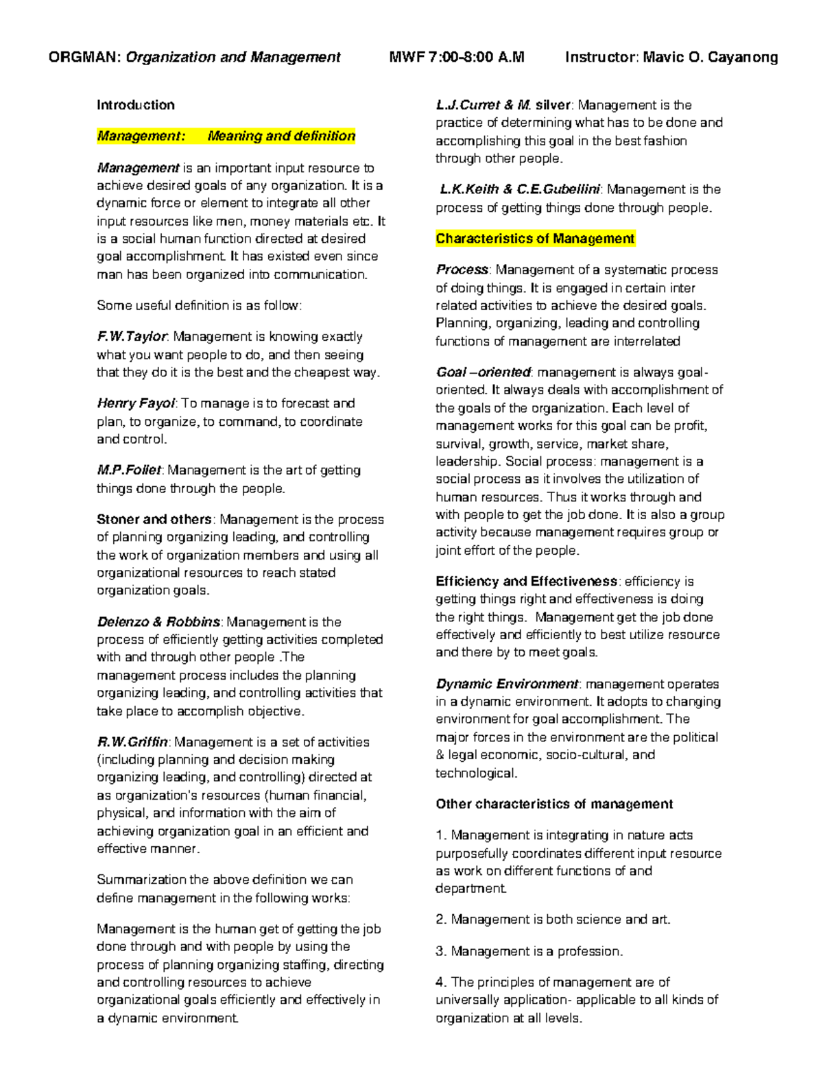 Orgman-F1-AND-F3 midterm reviewer - Introduction Management: Meaning ...