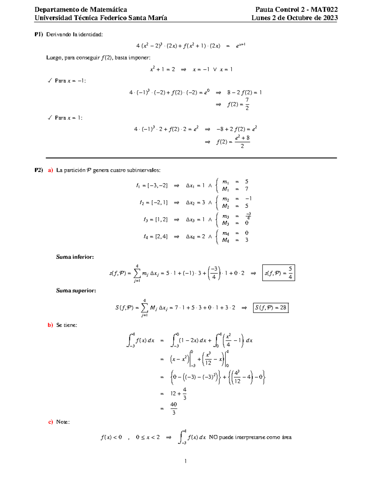 MAT 022 - 2023 2° - Control 2 Pauta - Departamento de Matem ́atica Universidad T ́ecnica ...