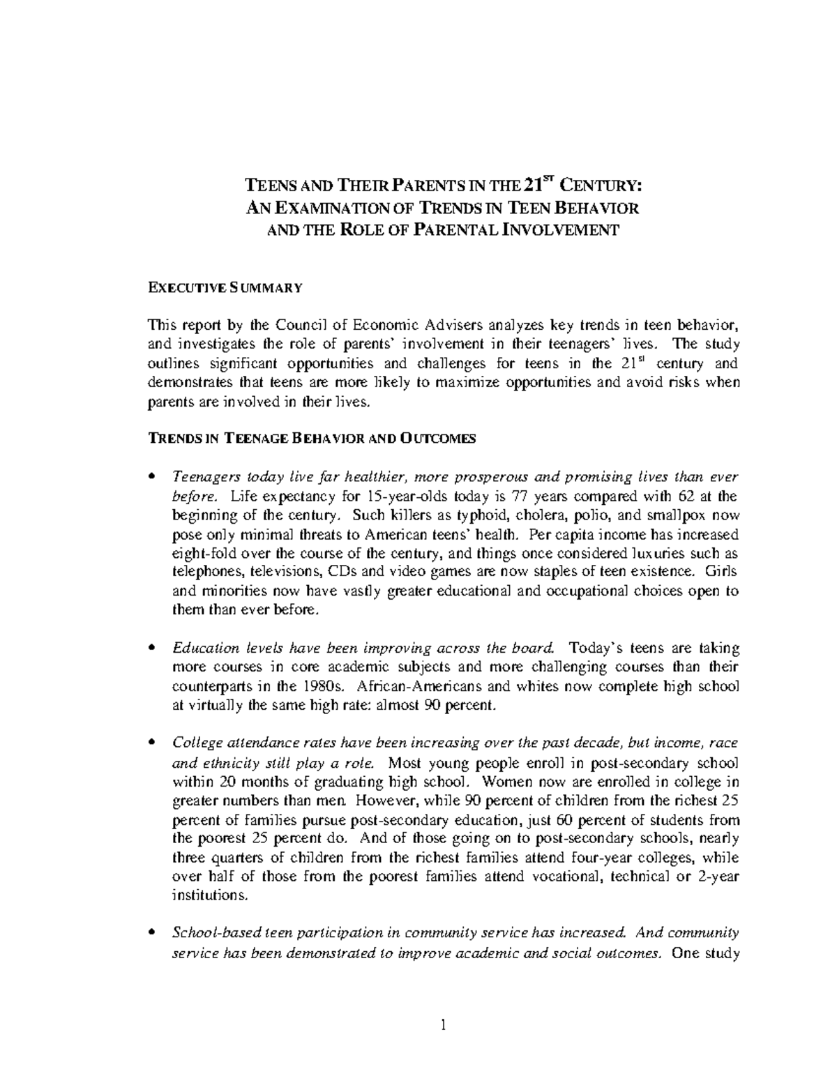 Teens Paper Final - TEENS AND THEIR PARENTS IN THE 21 ST CENTURY: AN ...