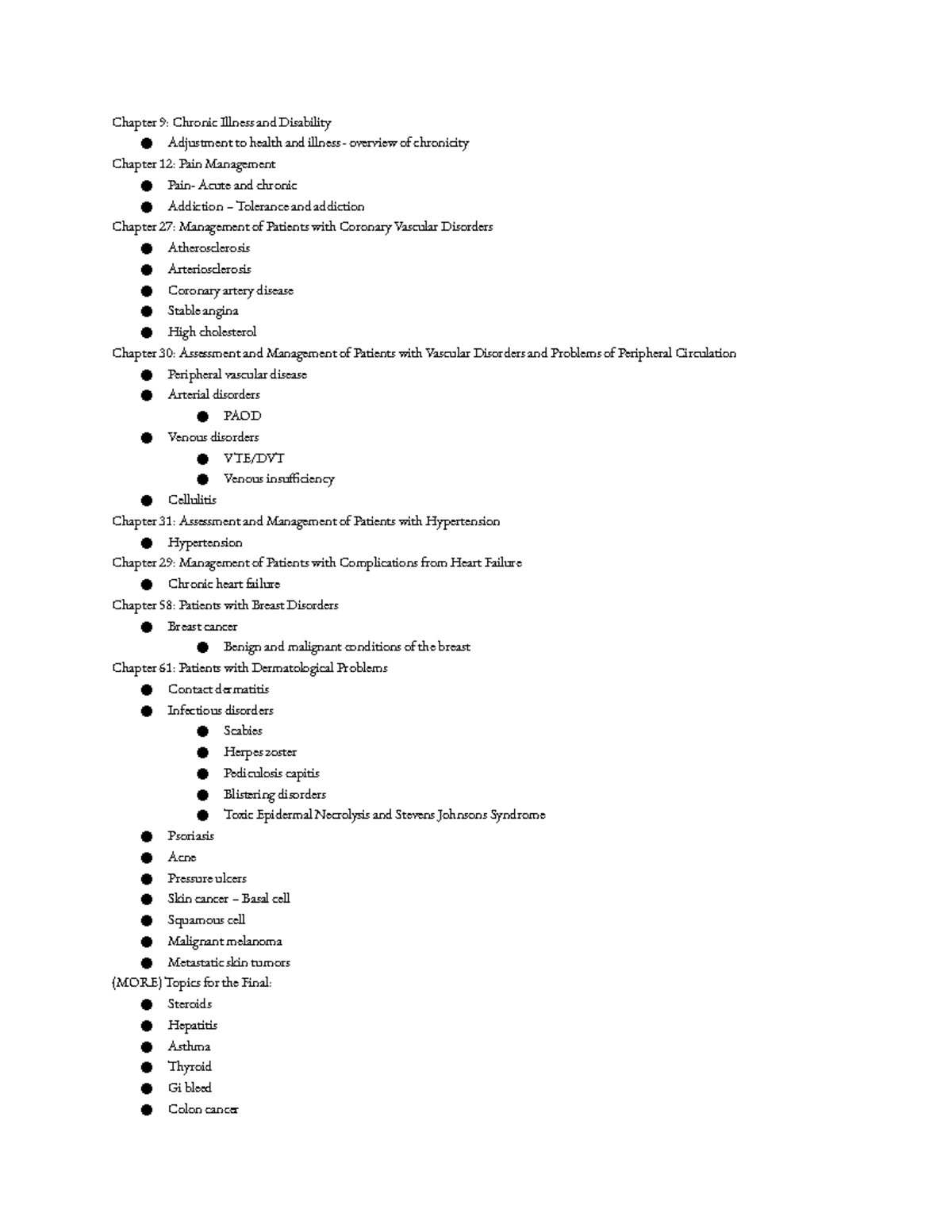 Exam 4 Outline - Summary of all topics in the Final Exam - NURS3300 ...
