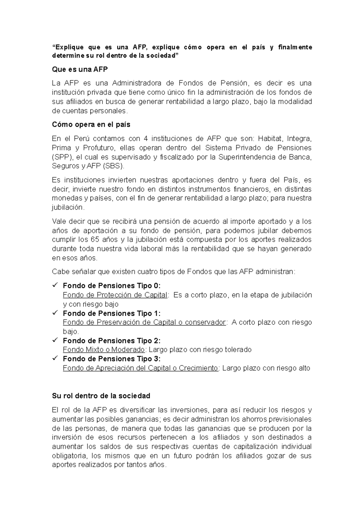 Explique que es una AFP - Cómo opera en el país En el Perú contamos con ...