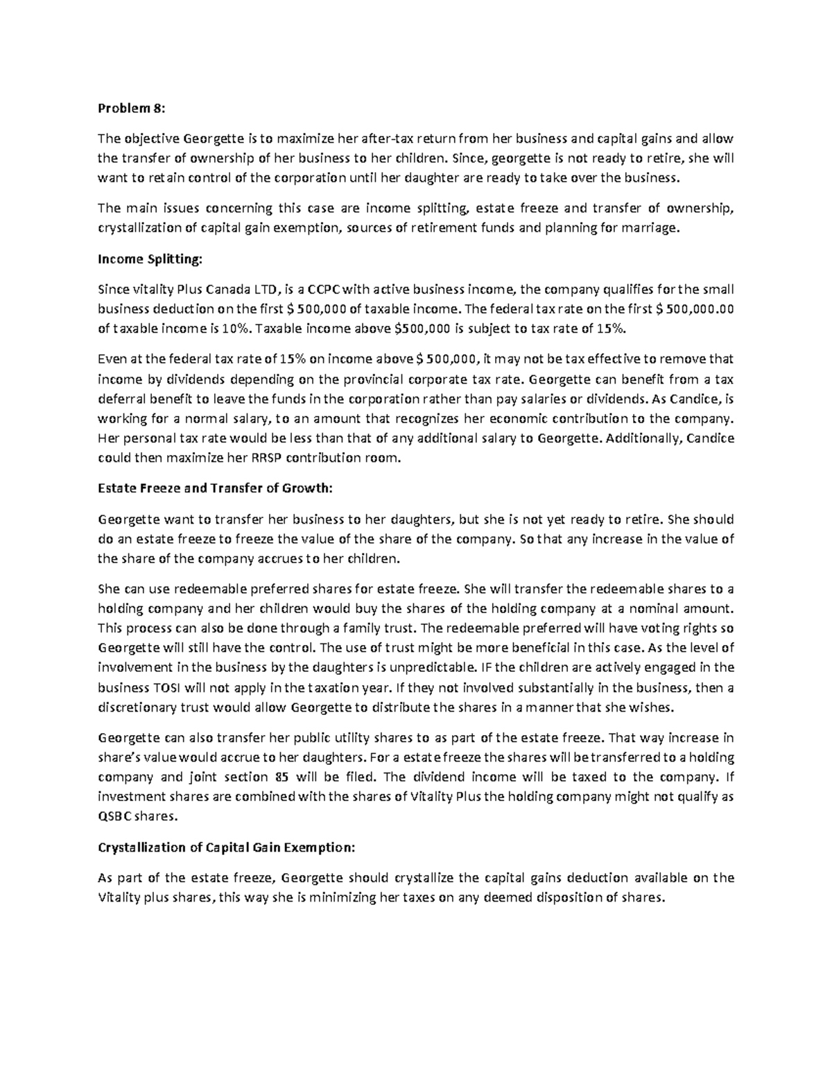 Week 8 Homework Assignment - Problem 8: The objective Georgette is to ...