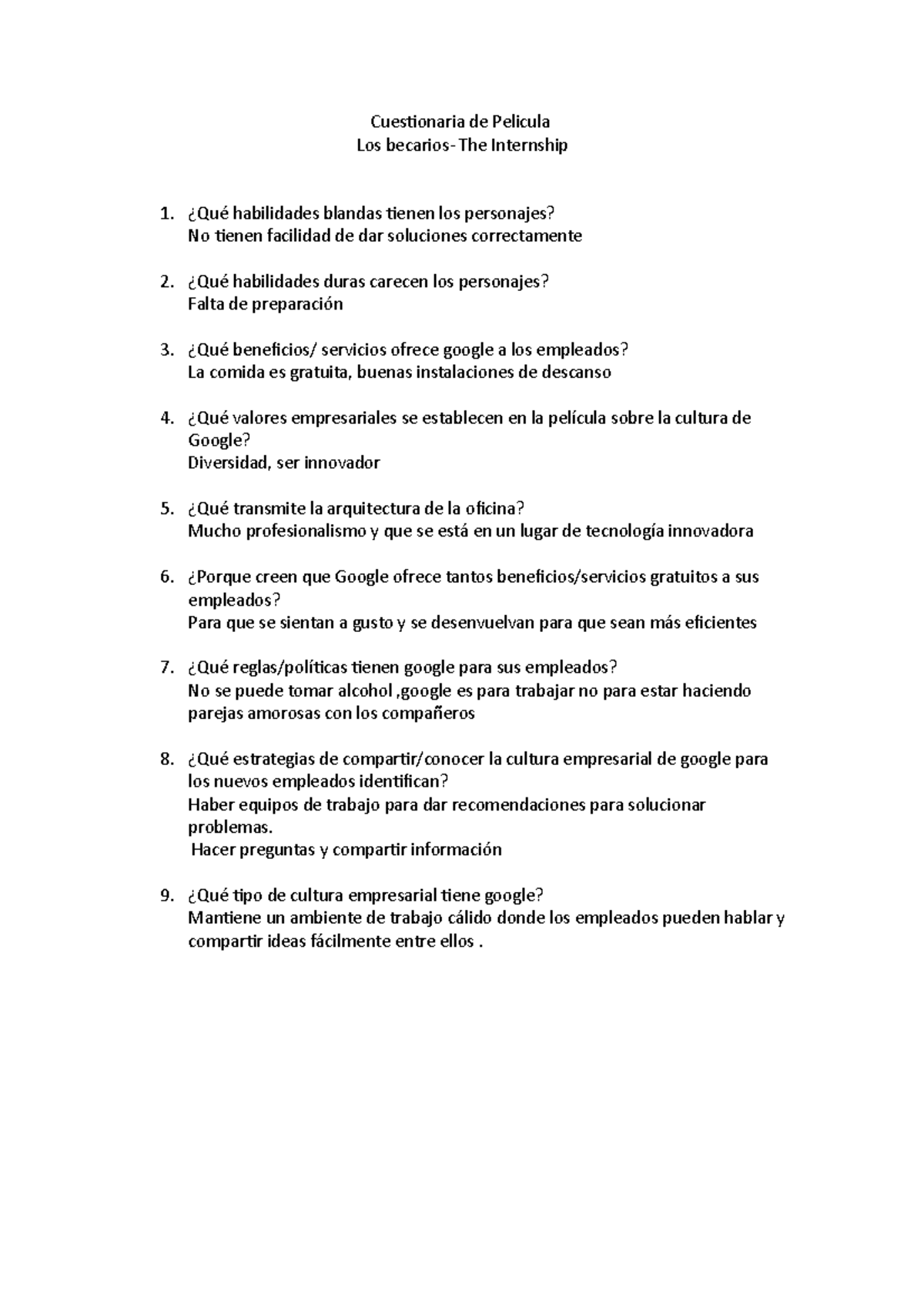 Cuestionaria de Pelicula - Hacer preguntas y compartir información ¿Qué ...