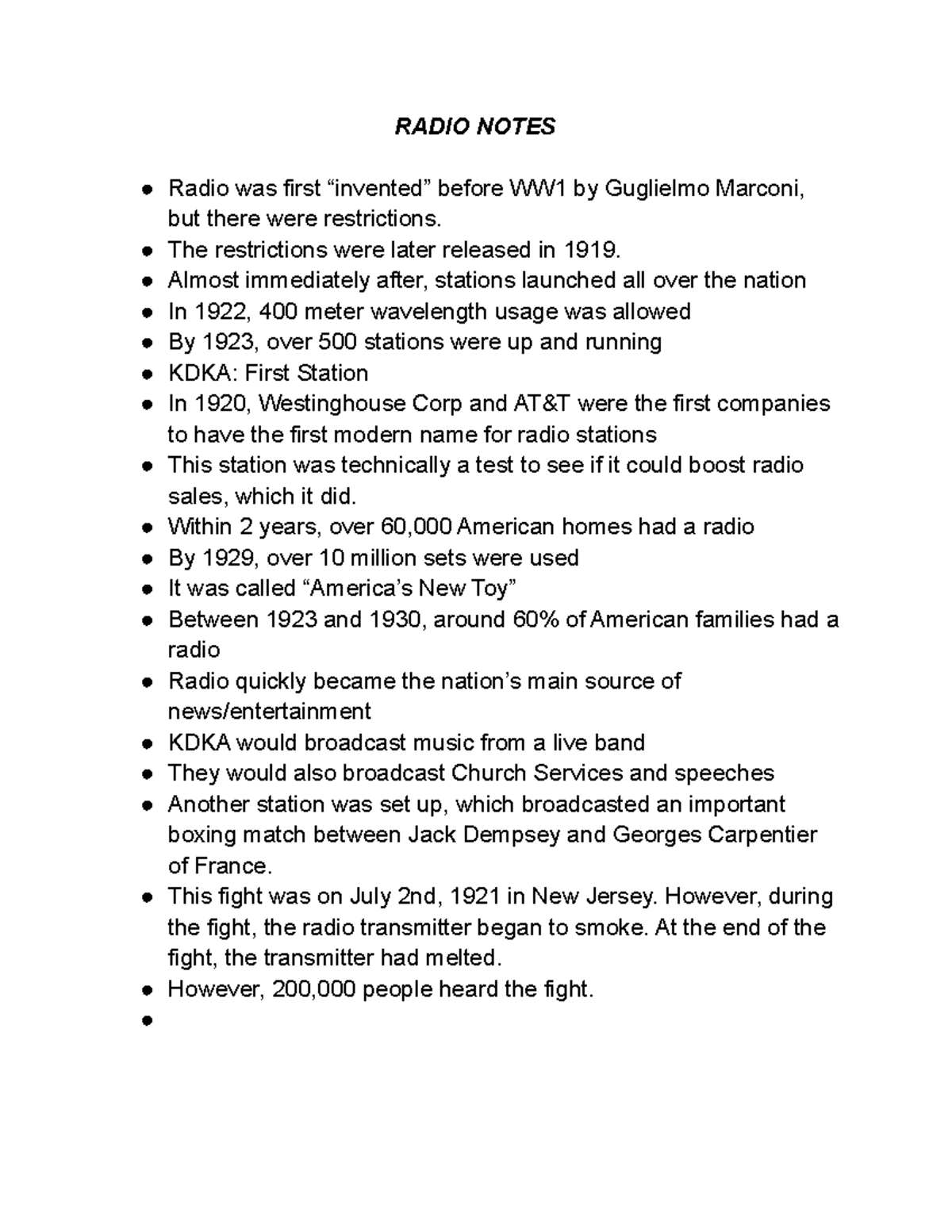 Notes for Radio Project - RADIO NOTES Radio was first “invented” before ...