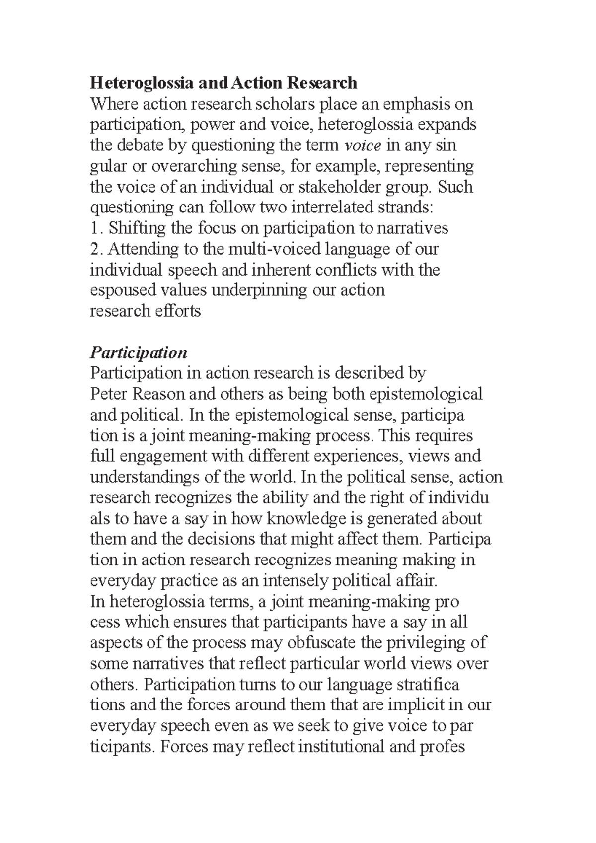 Heteroglossia and Action Research - Such questioning can follow two ...