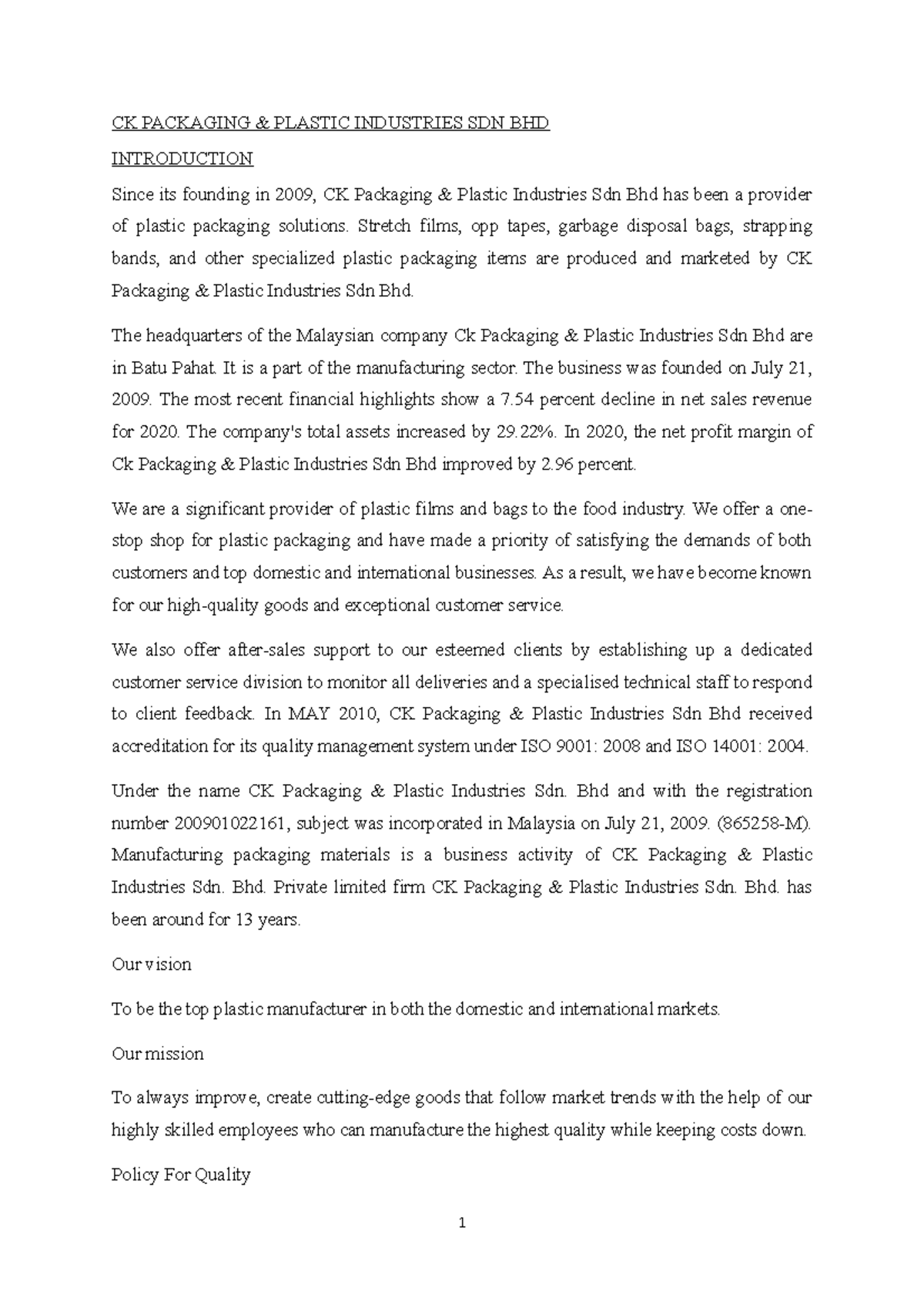 CK Packaging - GOOD - CK PACKAGING & PLASTIC INDUSTRIES SDN BHD ...