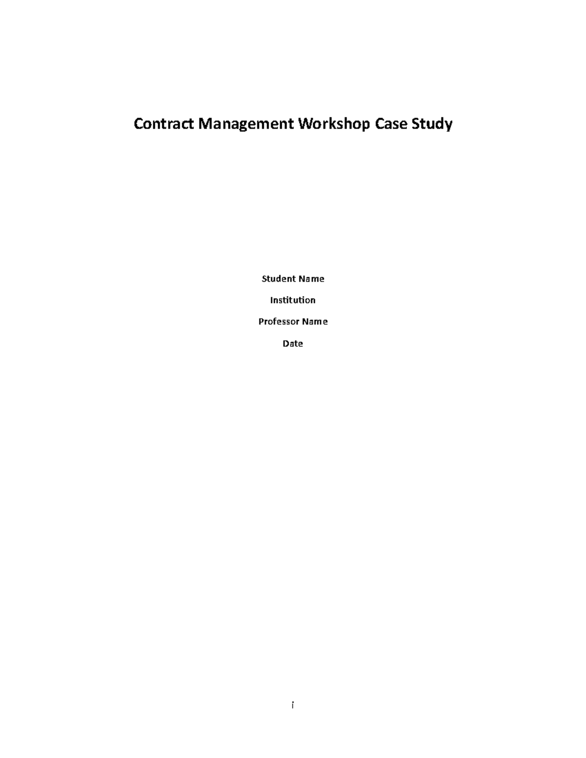 Case Study document - Contract Management Workshop Case Study Student ...